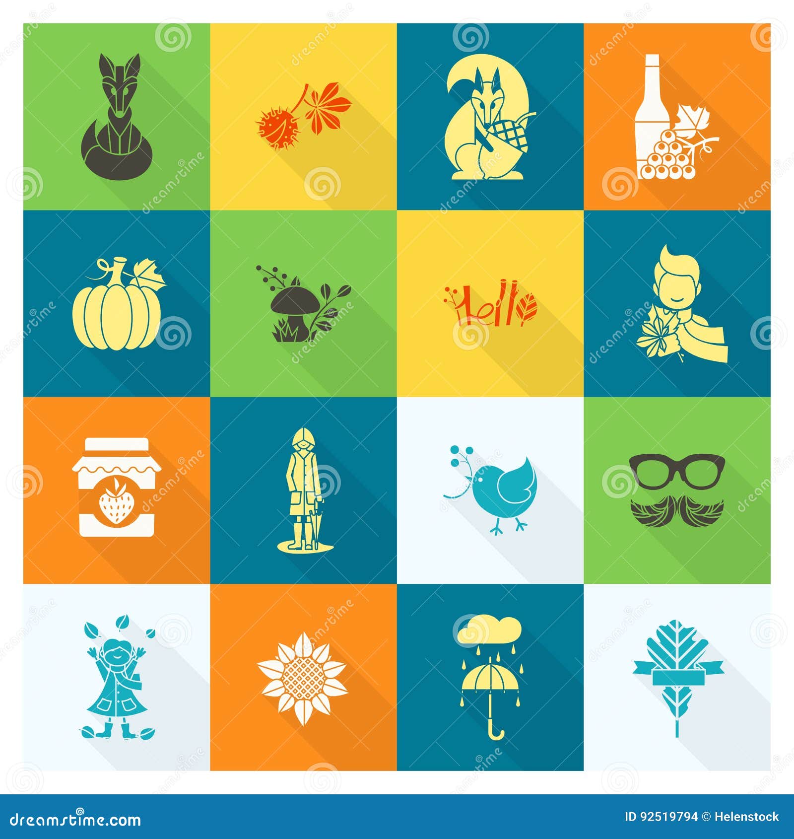 Set of Flat Autumn Icons stock vector. Illustration of graphic - 92519794