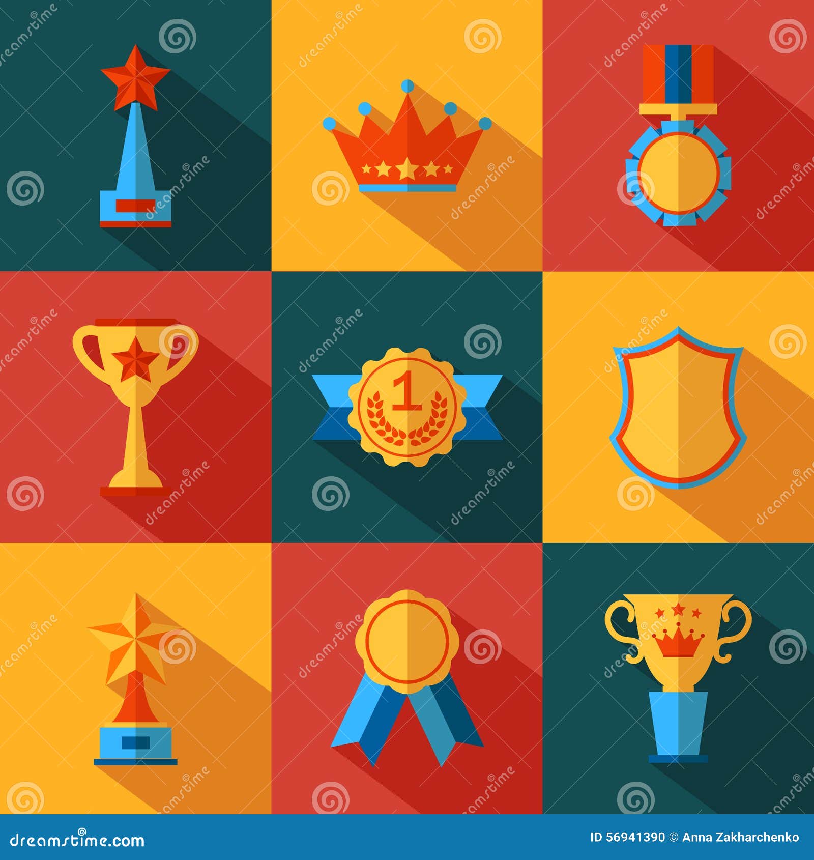 Set of flat awards icons stock vector. Illustration of group - 56941390