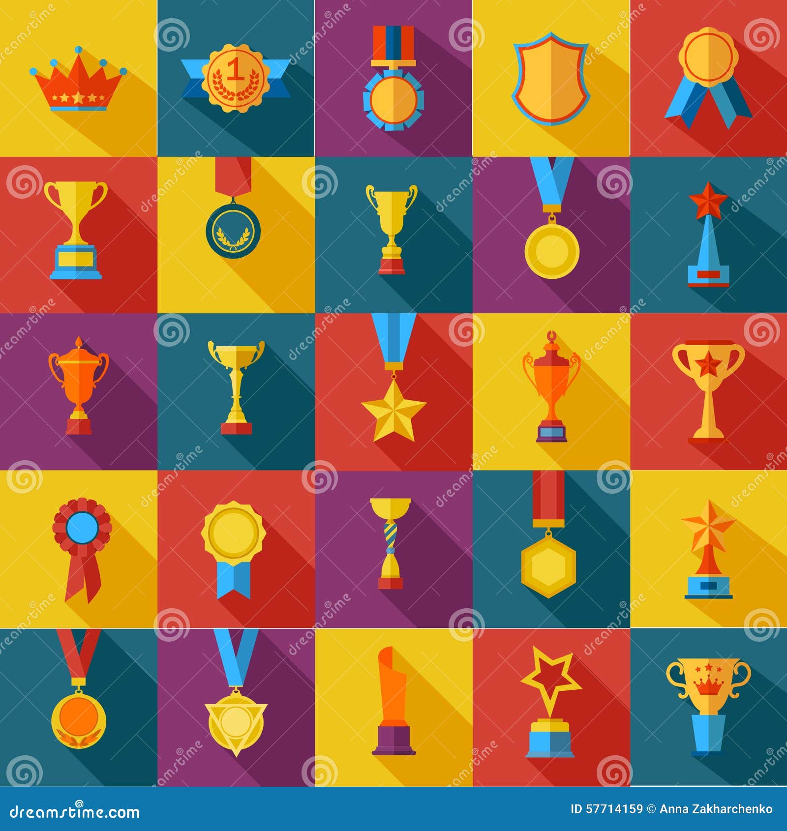 Set of flat awards icons stock vector. Illustration of gold - 57714159