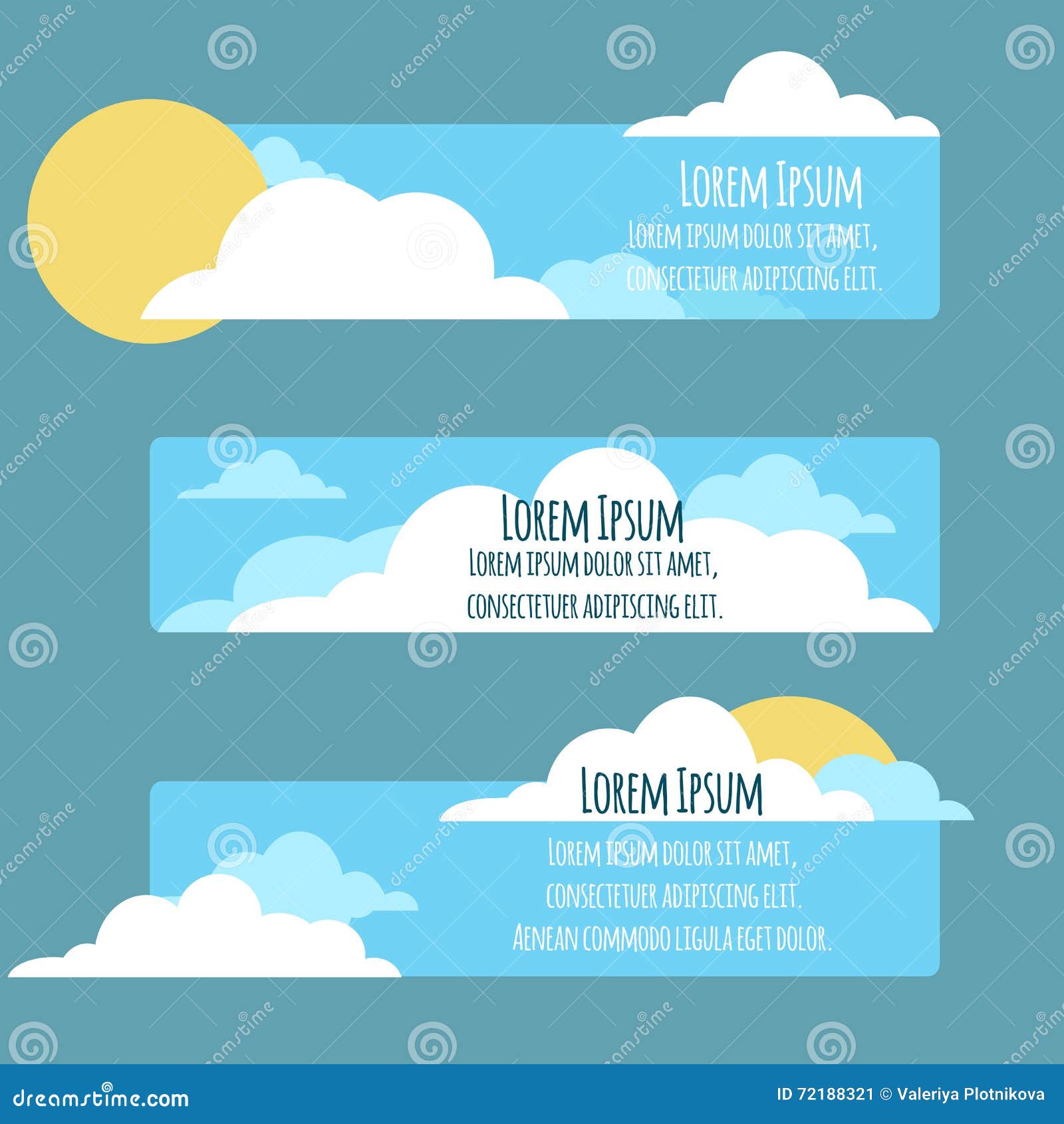 Set of Flat Banners with Sky, Sun, Clouds Stock Vector - Illustration ...
