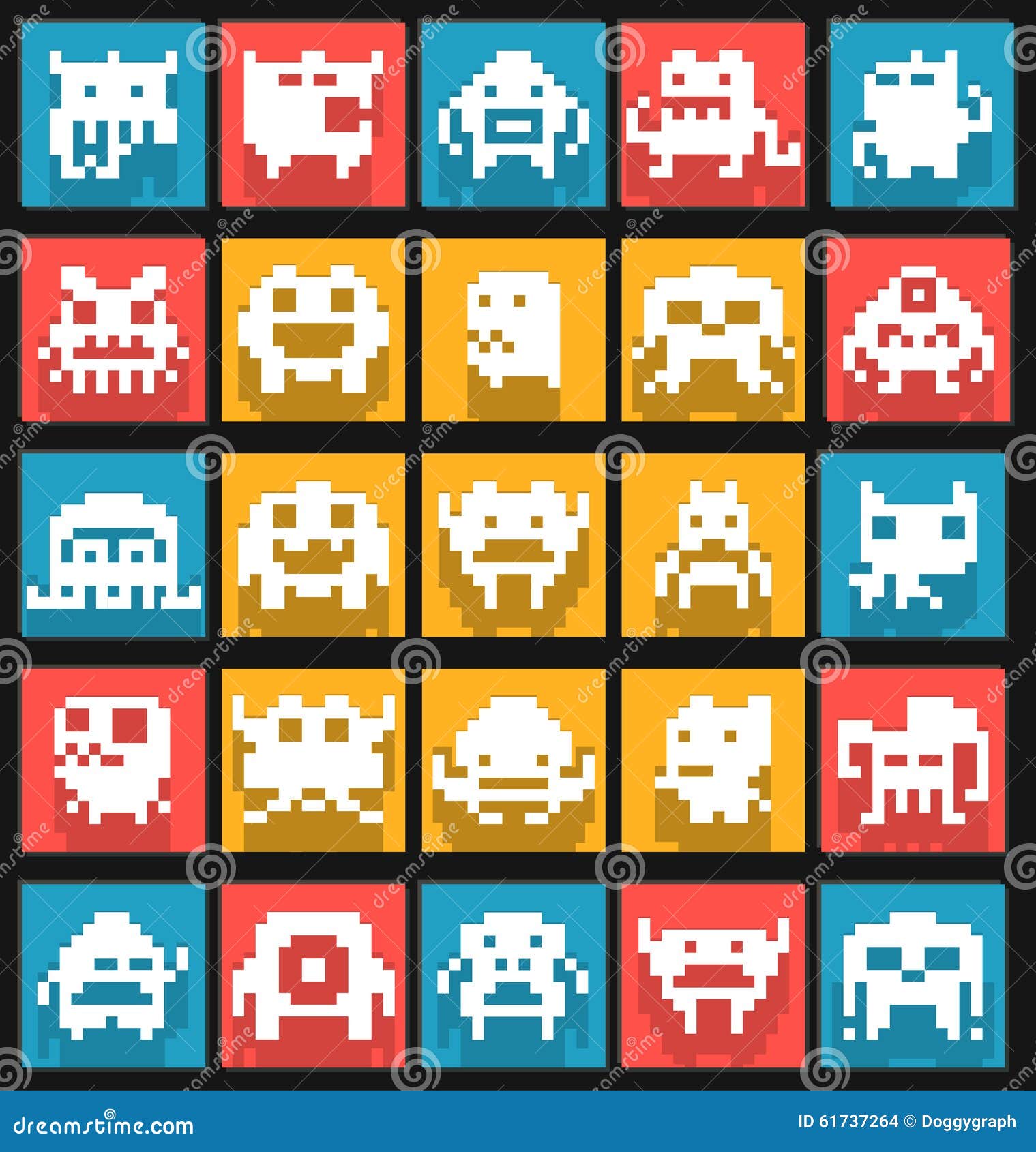 Set of Flat 8 Bit Pixel Art Monsters Editorial Stock Image ...