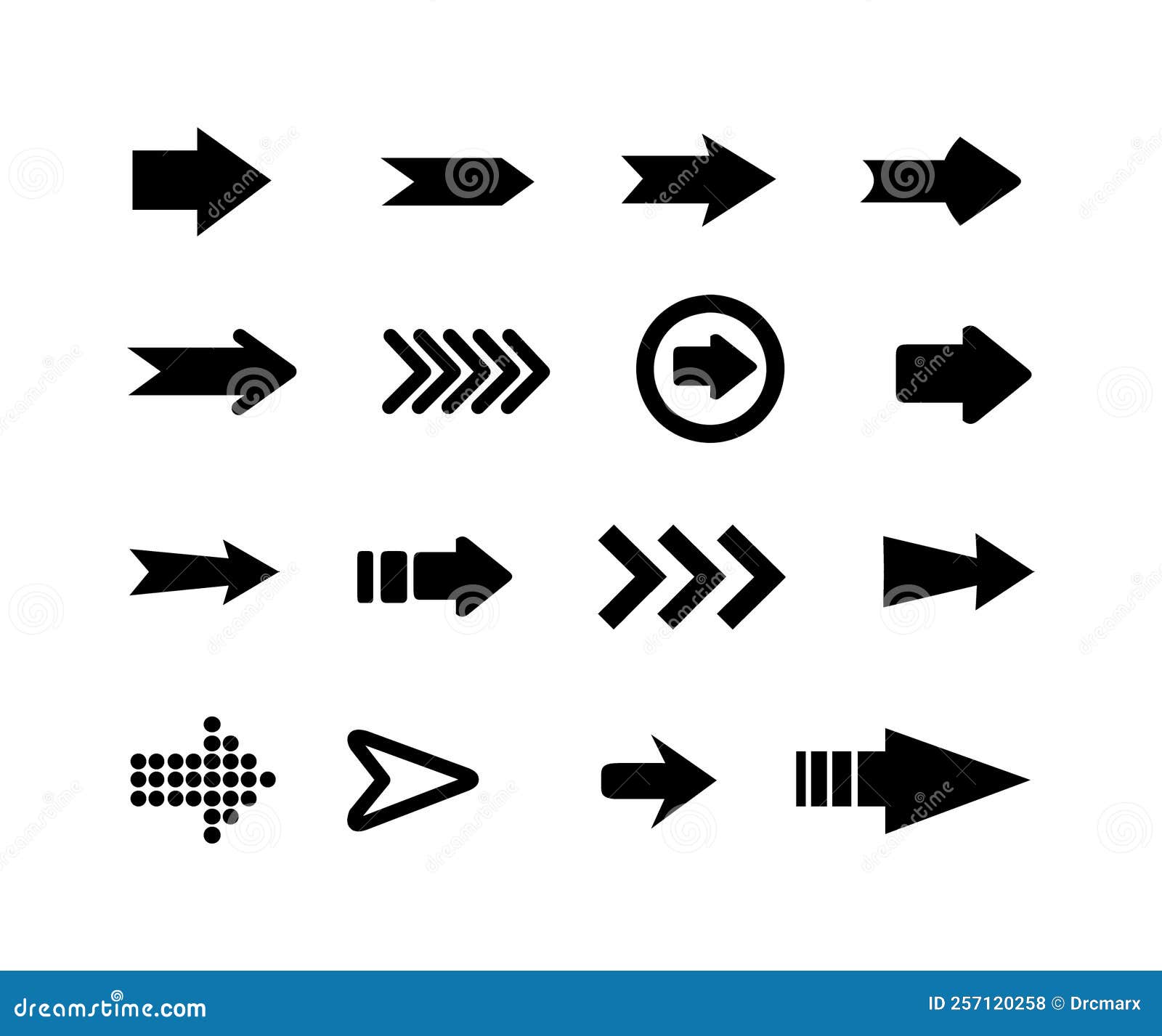 A Set of 16 Flat Black Arrows Stock Illustration - Illustration of icon ...