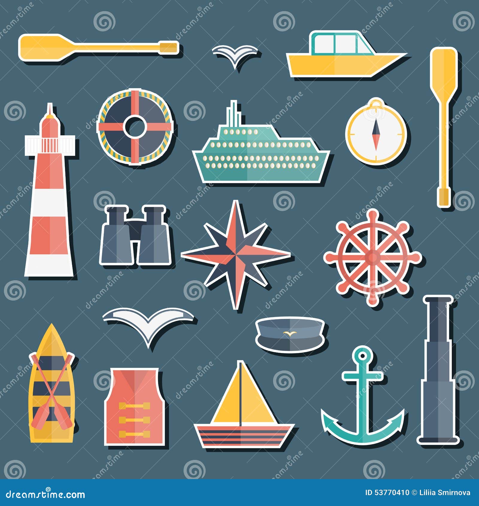Set of Flat Boating Stickers Stock Vector - Illustration of boat ...
