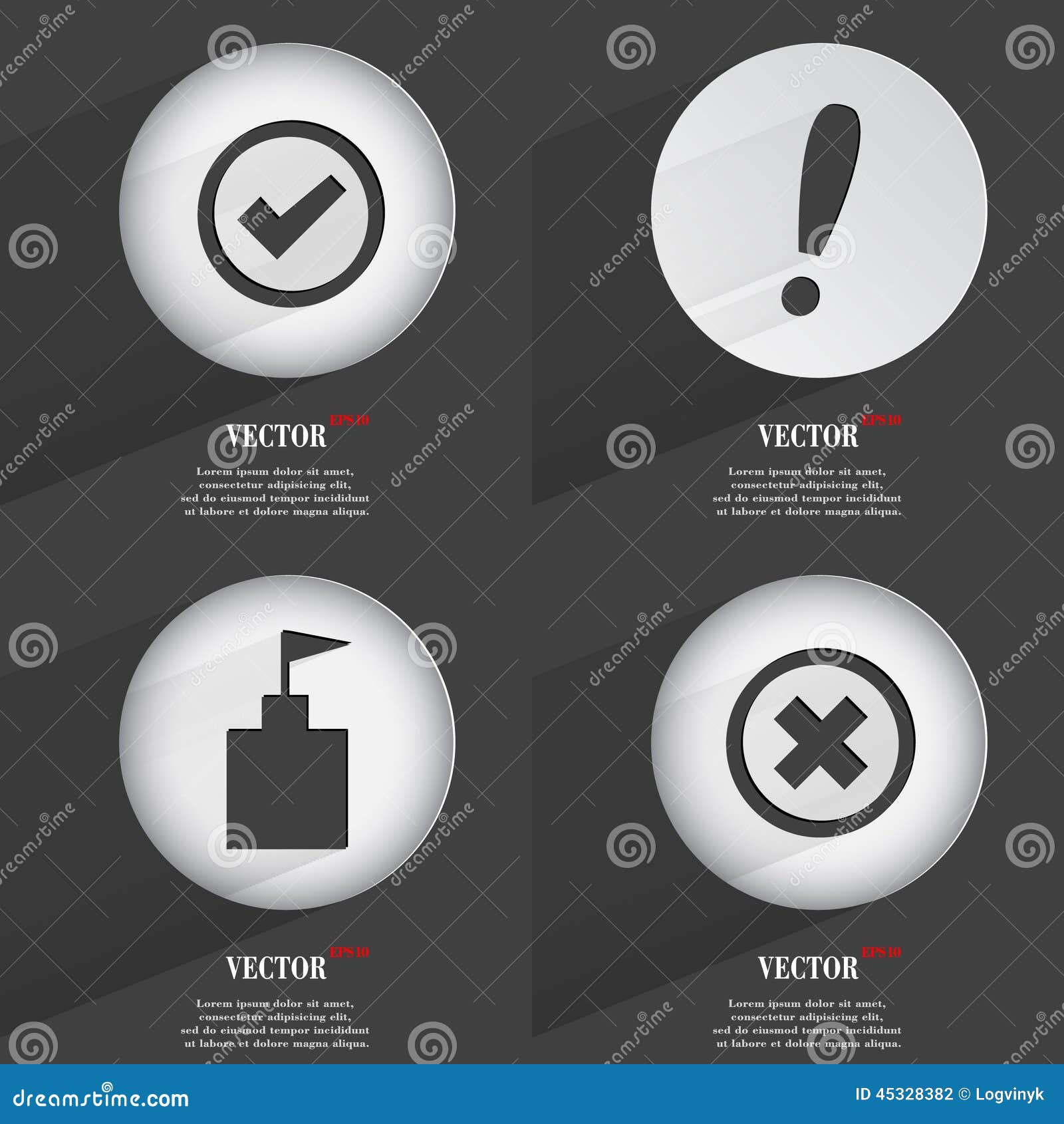 Set of 4 Flat Buttons. Icons with Shadows on Stock Vector ...