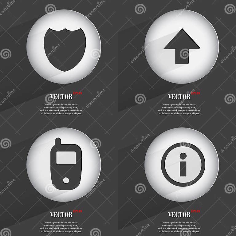 Set of 4 Flat Buttons. Icons with Shadows on Stock Vector ...