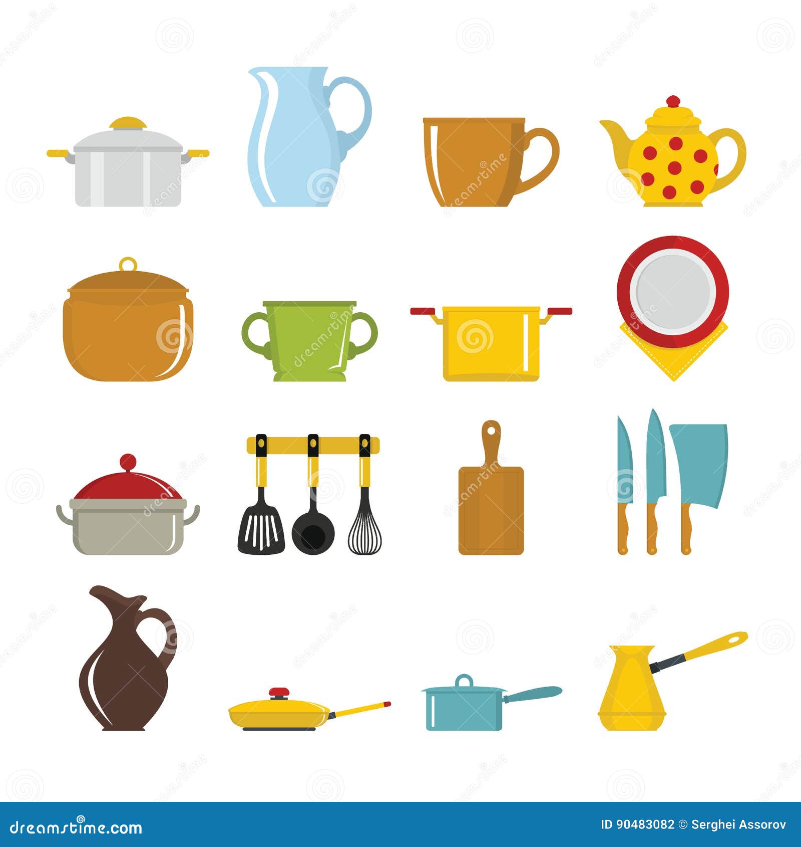 Set Flat Cartoon Dishes Items Stock Vector - Illustration of setting ...