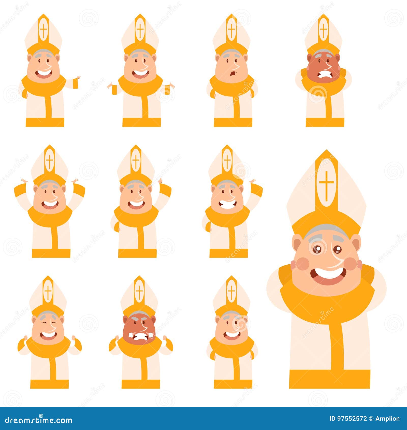 Set of Flat Cartoon Pope Icons Stock Vector - Illustration of italy ...