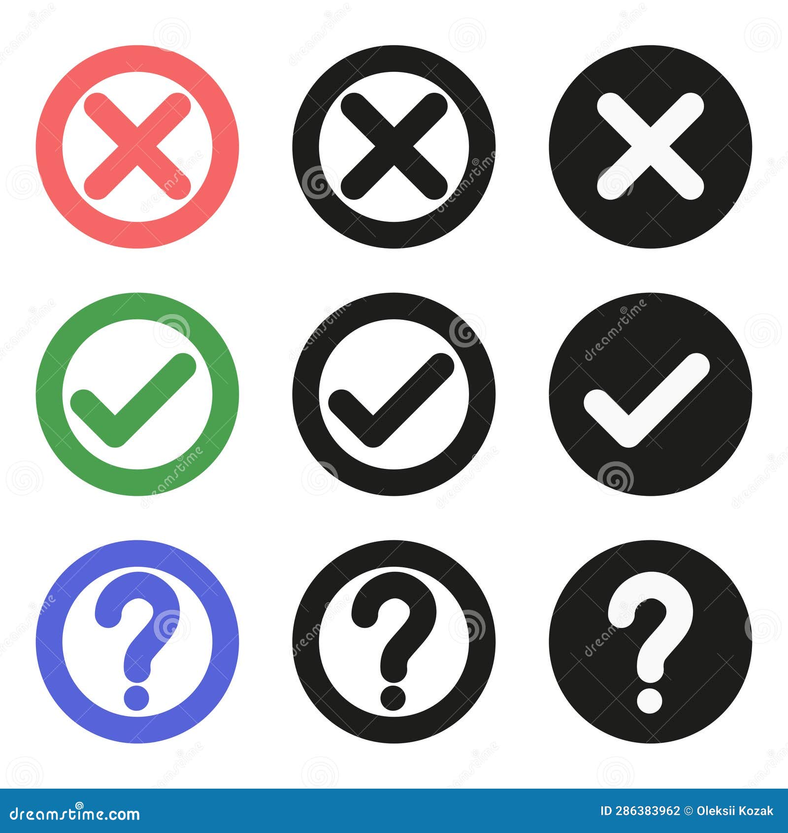 A Set of Flat Checks and Crosses and a Question Mark in a Circle ...