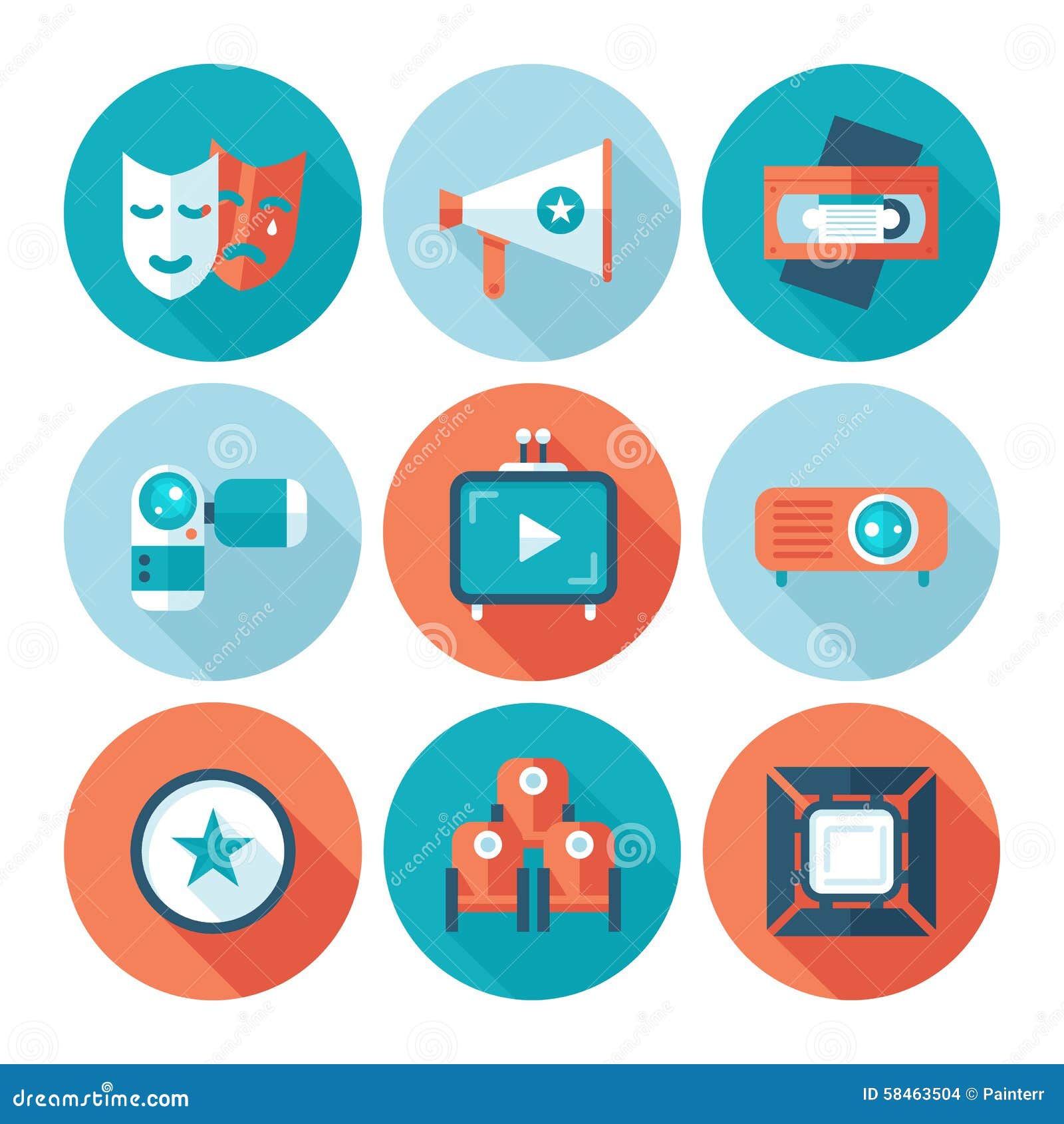 Set of Flat Cinema and Movie Icons. Stock Vector - Illustration of flat ...