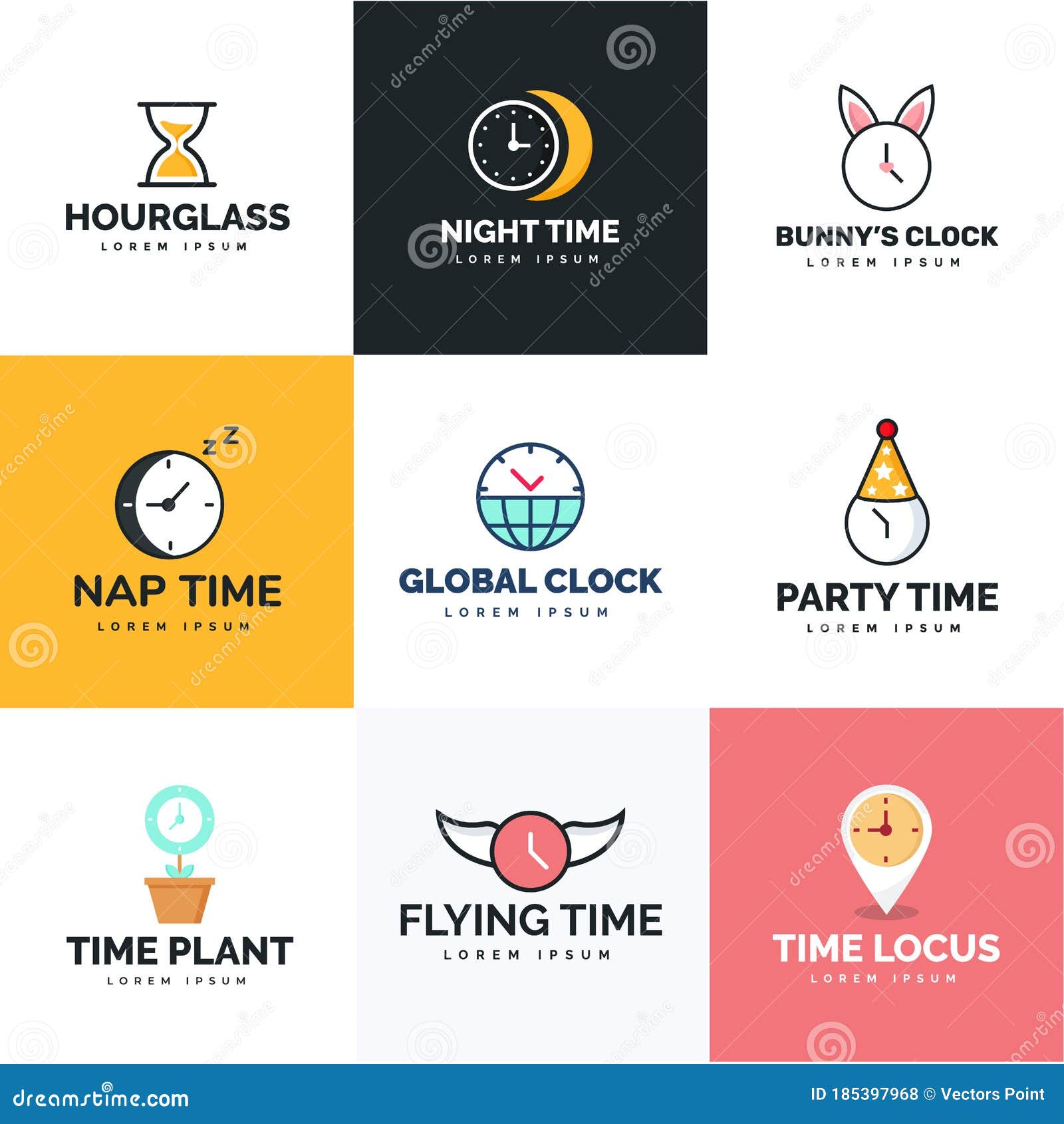 Timekeeping Flat Logo Vectors Pack Stock Vector - Illustration of ...