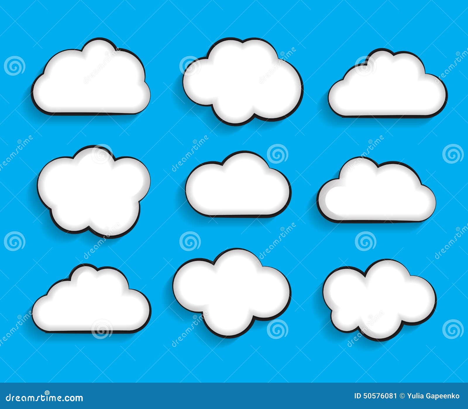Set of Flat Cloud Shaped Frames with Long Shadows Stock Vector ...