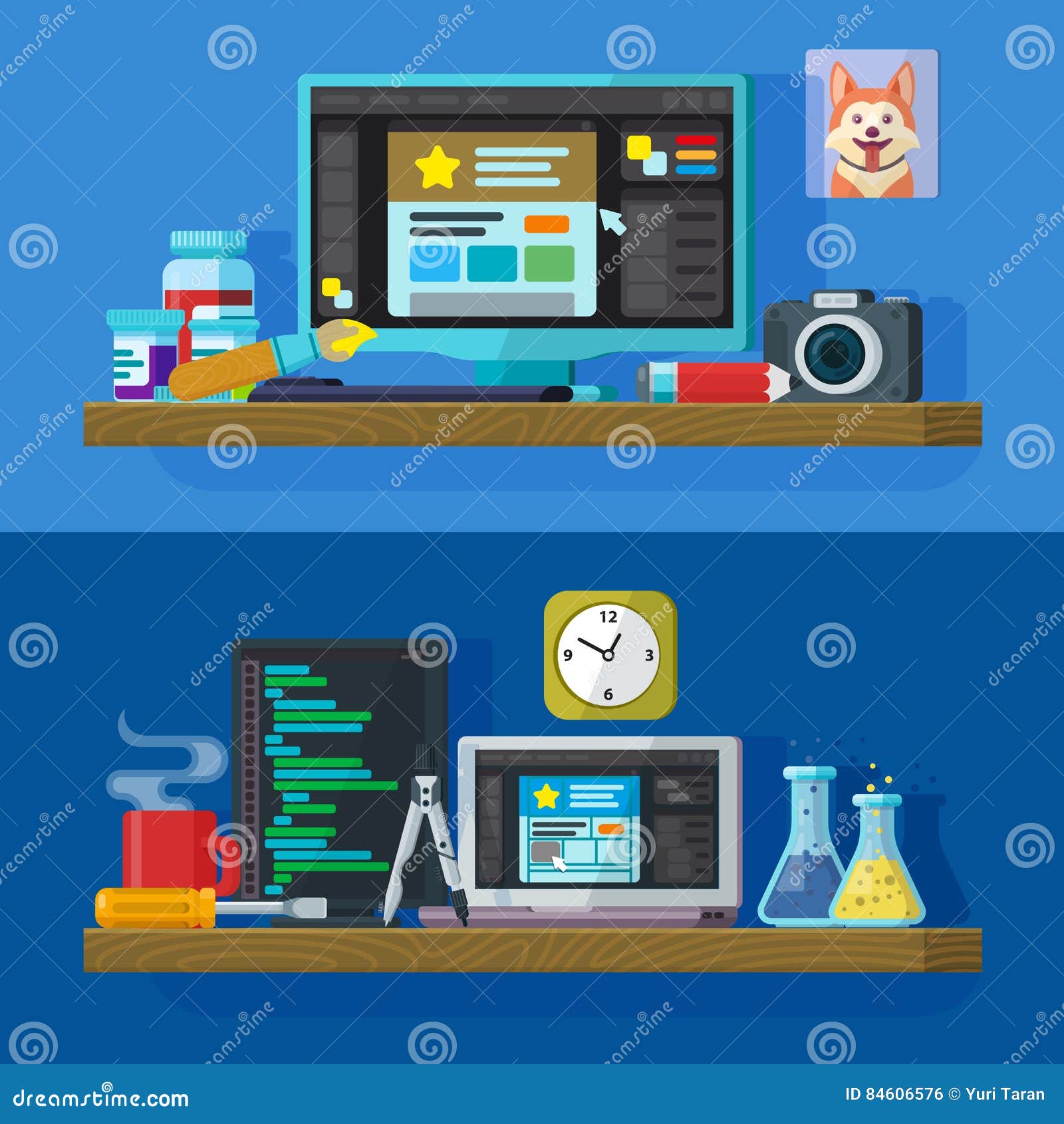 Set of Flat Color Banners Design Concepts for Web Studio. Stock ...