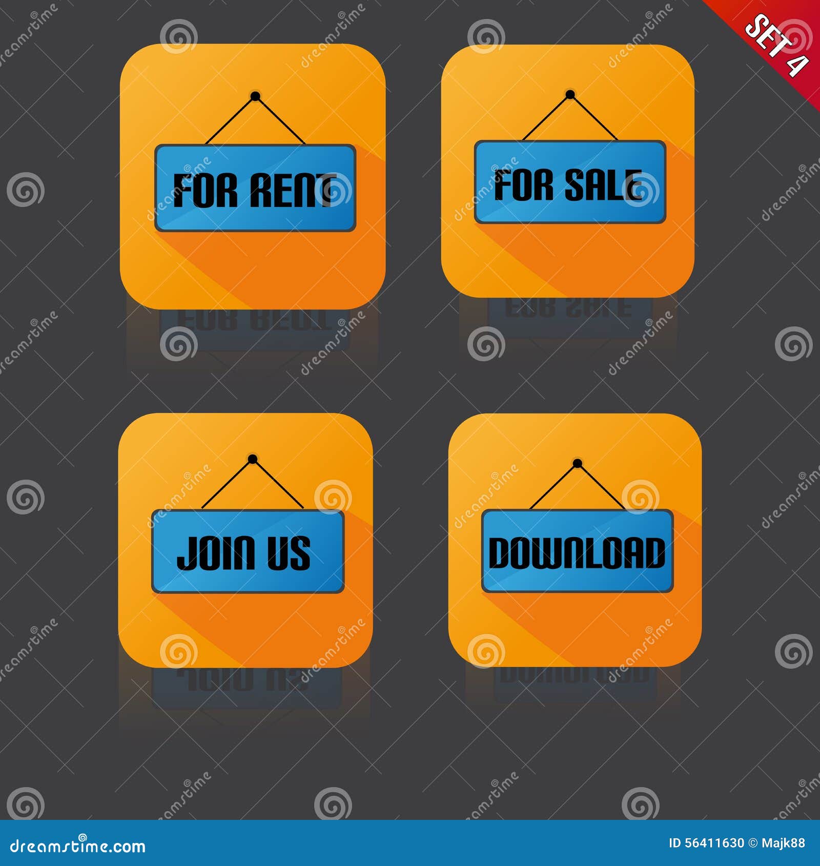Set of Flat Color Icon for Rent Stock Illustration - Illustration of ...