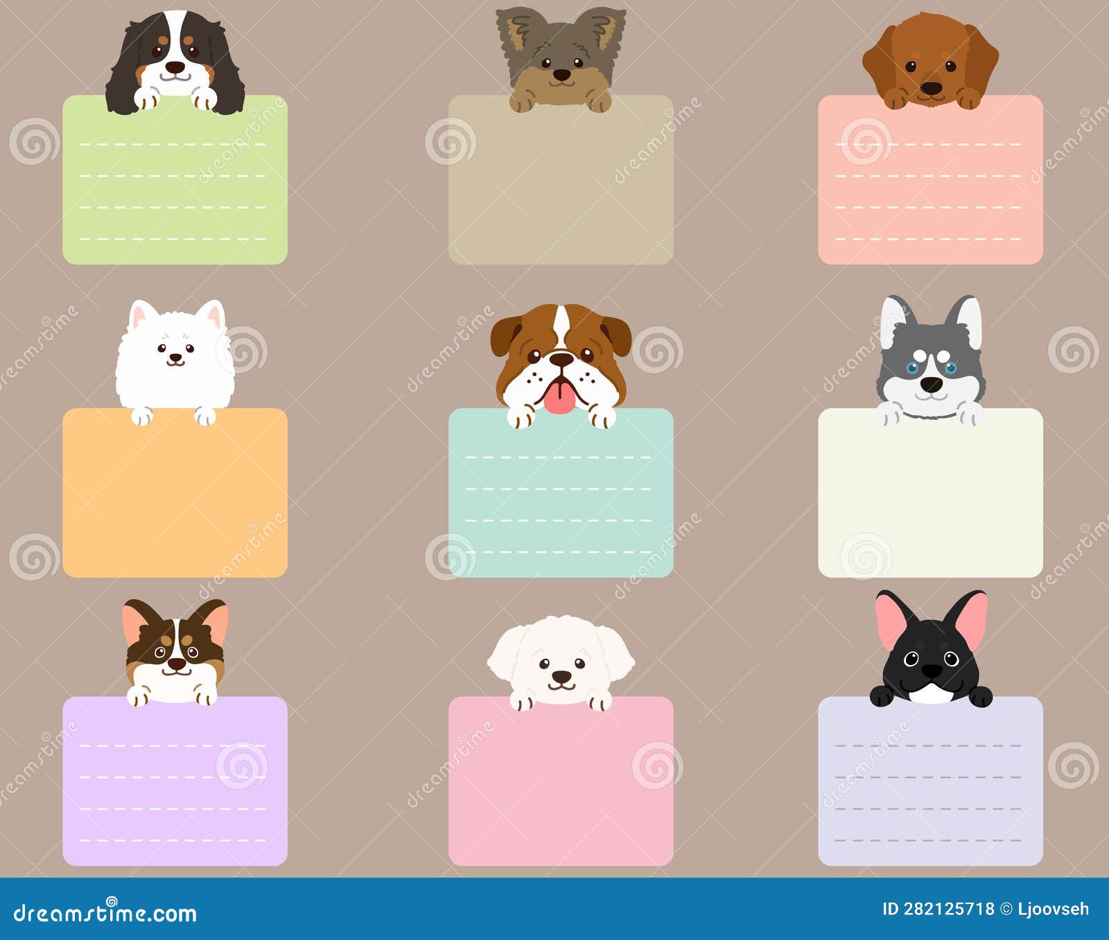 Set of Flat Colored Cute and Simple Dog Heads with Front Paws Holding a ...