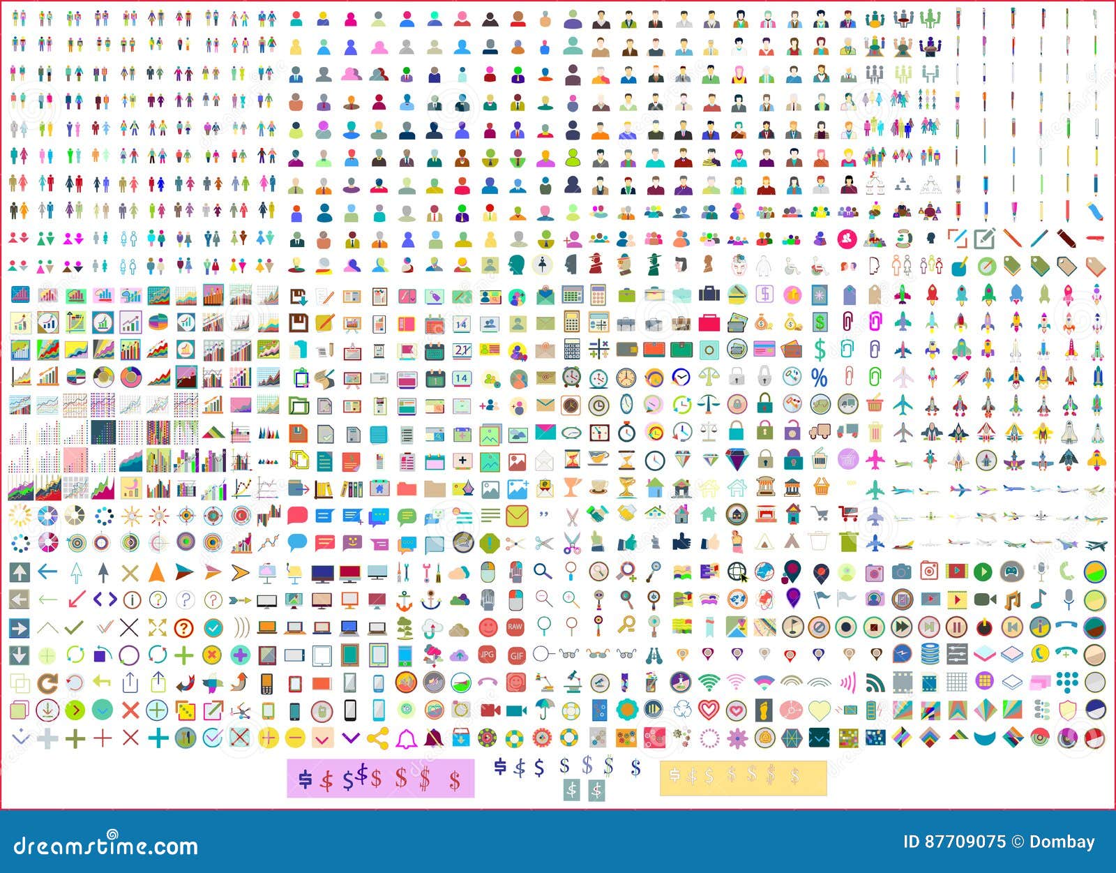 Set flat colored icons. stock vector. Illustration of internet - 87709075