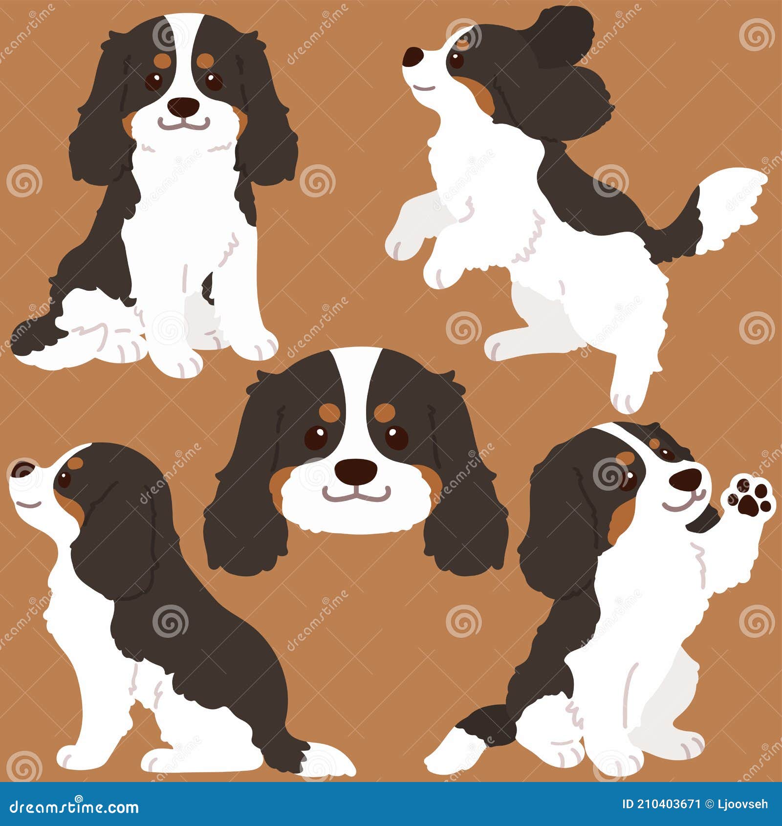 Set of Flat Colored Tricolor Cavalier King Charles Spaniel ...
