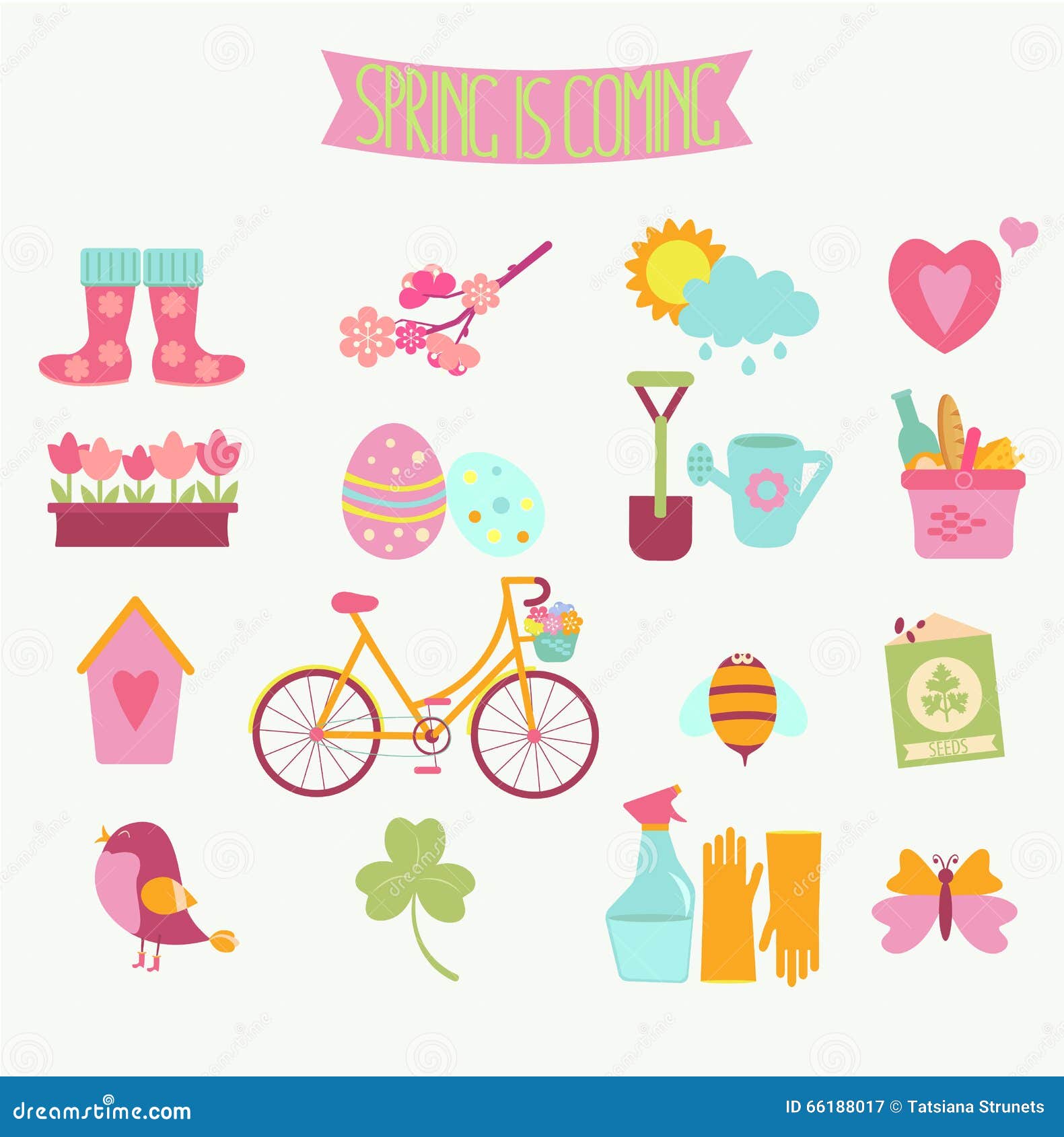 Set of 16 Flat Colorful Spring Icons Stock Vector - Illustration of ...