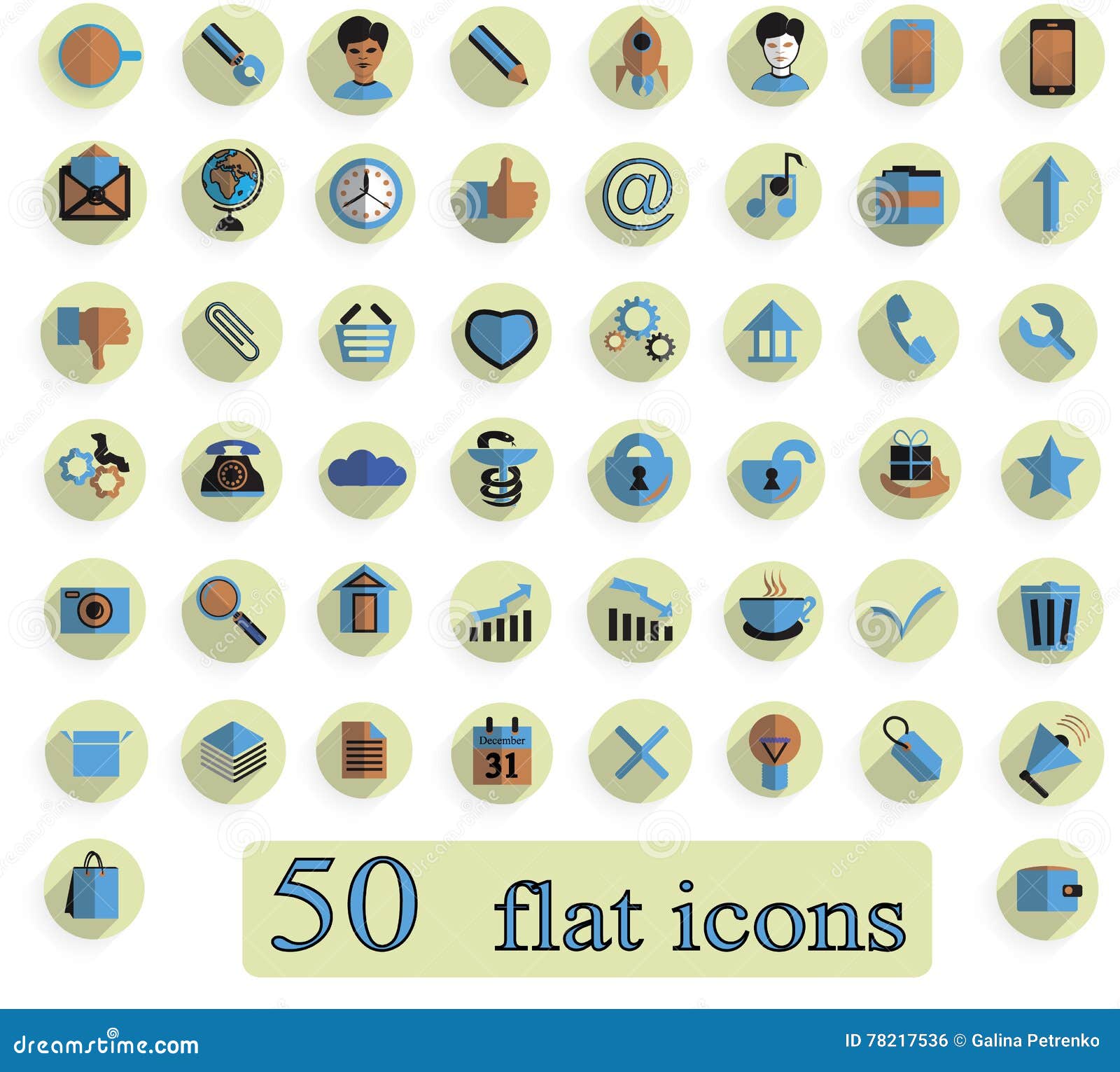 A Set of Flat Creative Icons on White Background 50 Pieces Stock ...