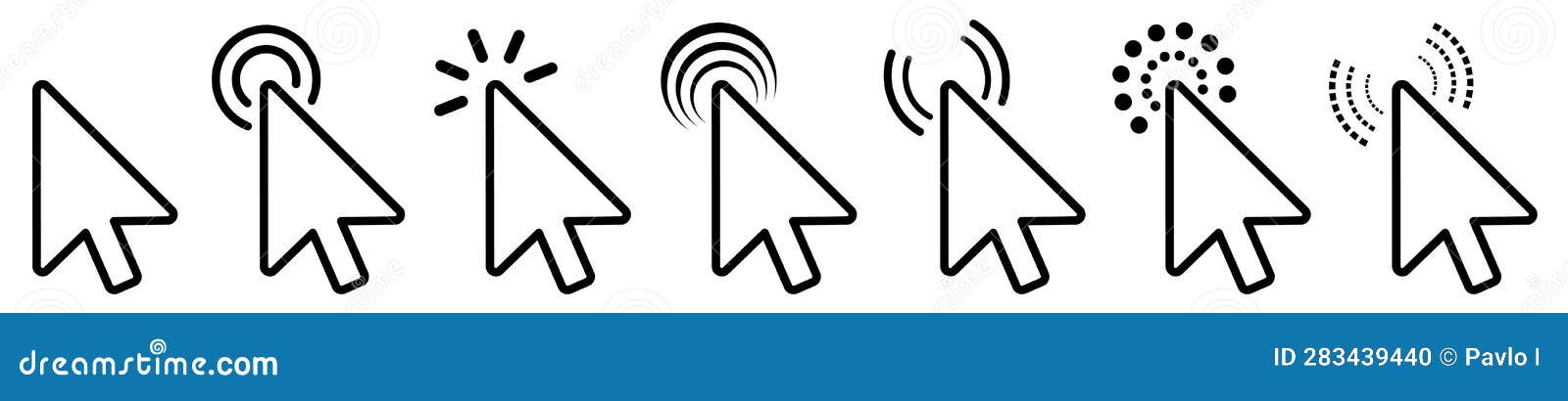 Set Of Flat Cursor Icons Click Or Press Cursor Set Arrow Pointer Loading Progress Vector