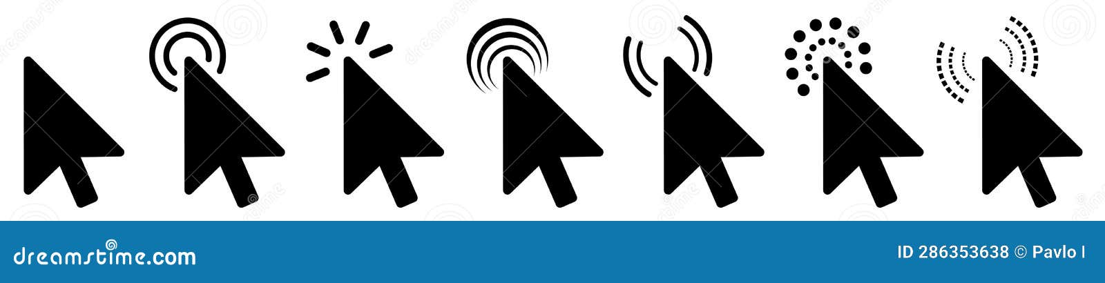Set Of Flat Cursor Icons Click Or Press Cursor Set Arrow Pointer Loading Progress Vector