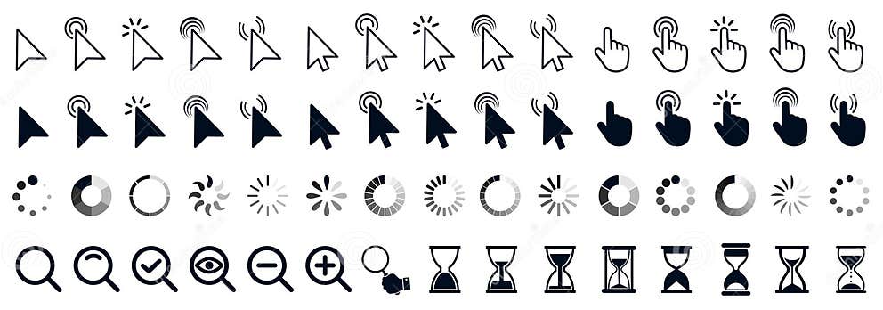 Set of Flat Cursor Icons in Hand and Arrow Form. Mouse Click Cursor Set ...
