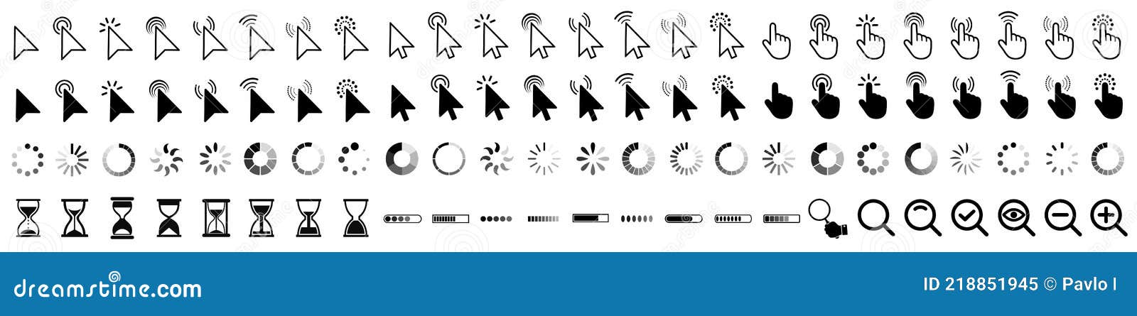 Set Of Flat Cursor Icons In Hand And Arrow Form. Mouse Click Cursor Set ...