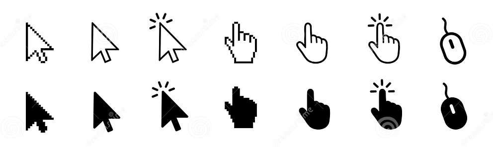 Set of Flat Cursor Icons in Hand, Arrow and Mouse Forms. Mouse Click Cursor Set Stock Vector ...
