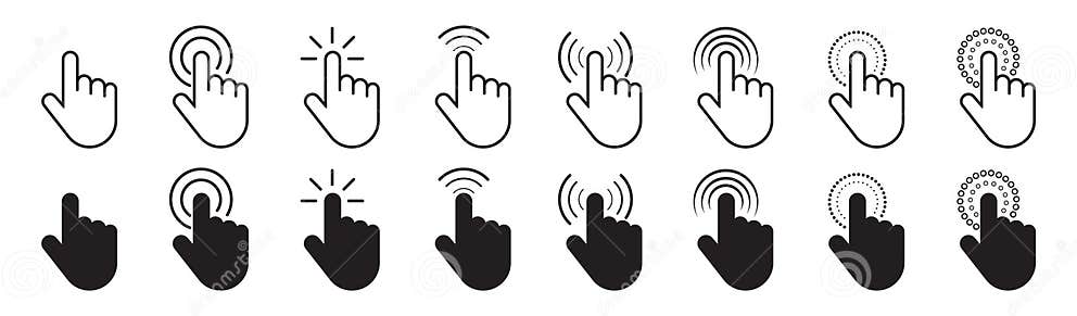 Set of Flat Cursor Icons in Hand Forms Stock Illustration ...