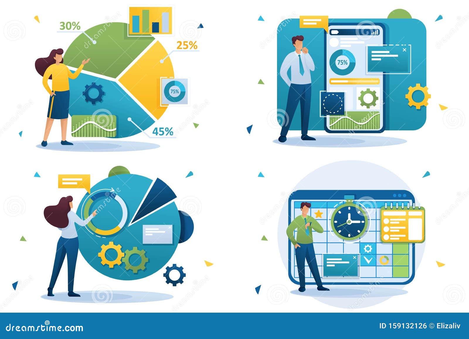 Set Flat 2D Concepts Financial Analysis, Data Collection Application ...