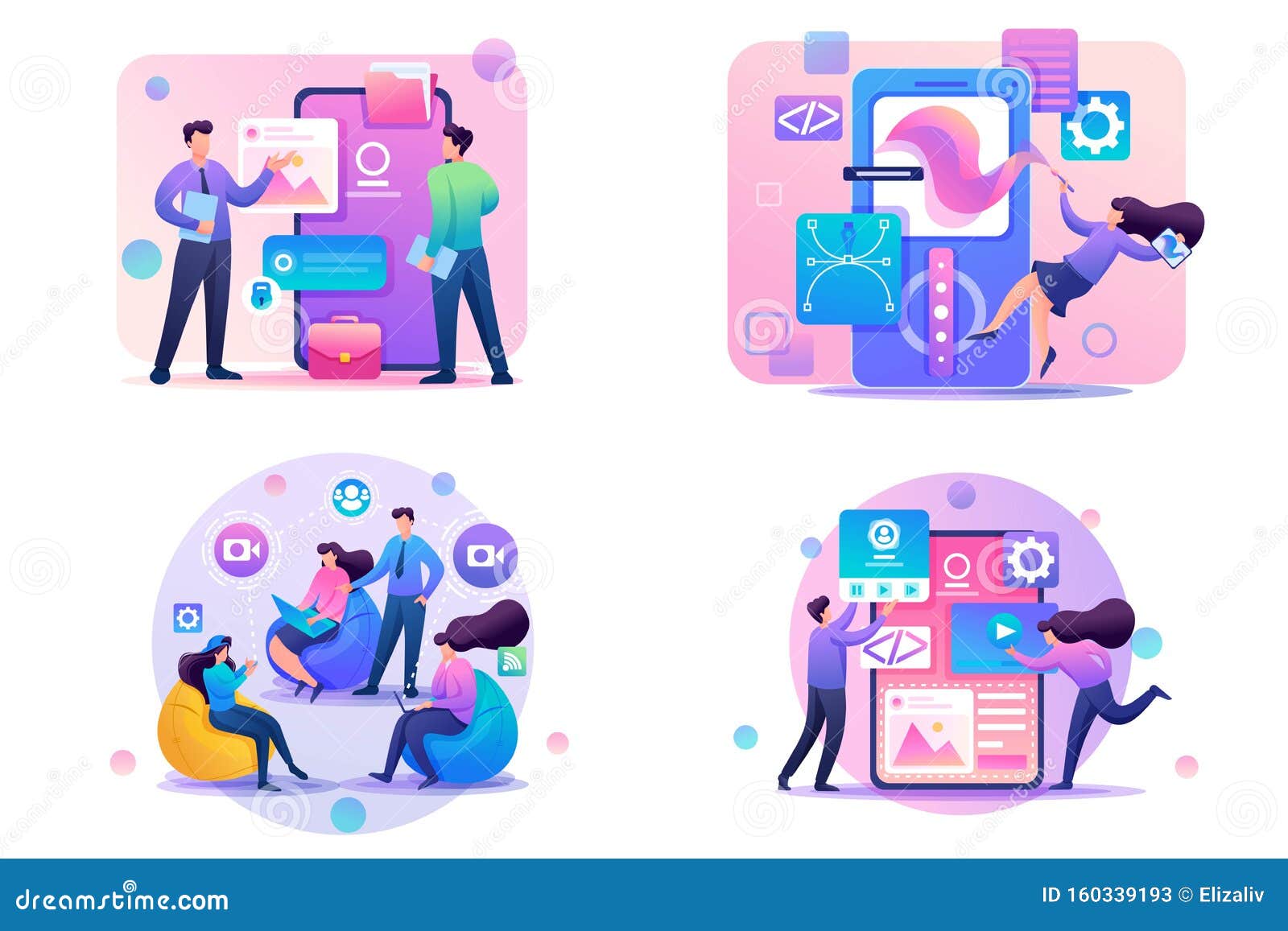 Set Flat 2d Concepts Online Conference Using Mobile App App Design Graphic Design For