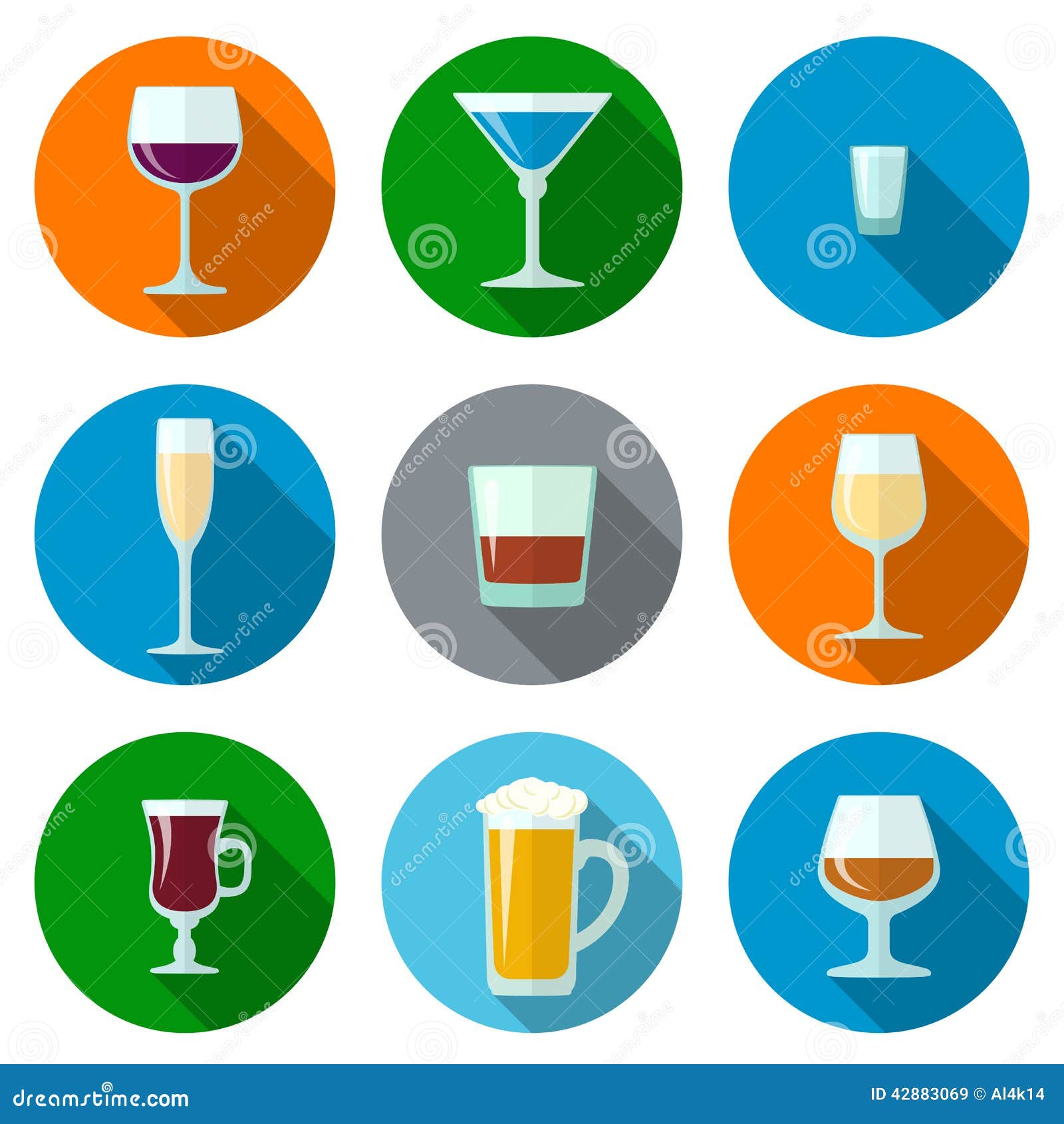 Set of Flat Design Alcohol Glasses Icons Stock Vector - Illustration of ...