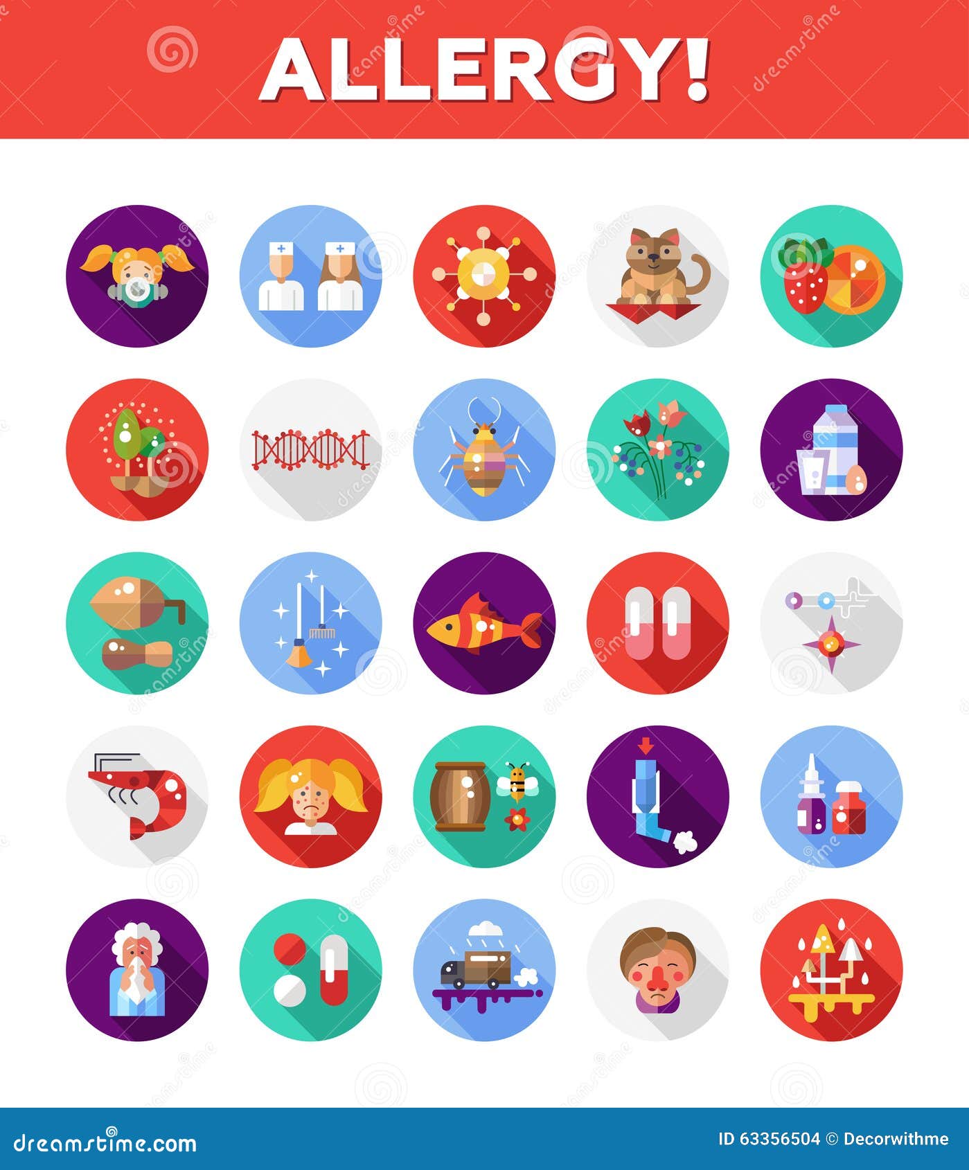 Set Of Flat Design Allergy And Allergen Icons Stock Vector