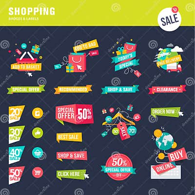 Set of Flat Design Badges and Labels for Shopping Stock Vector ...