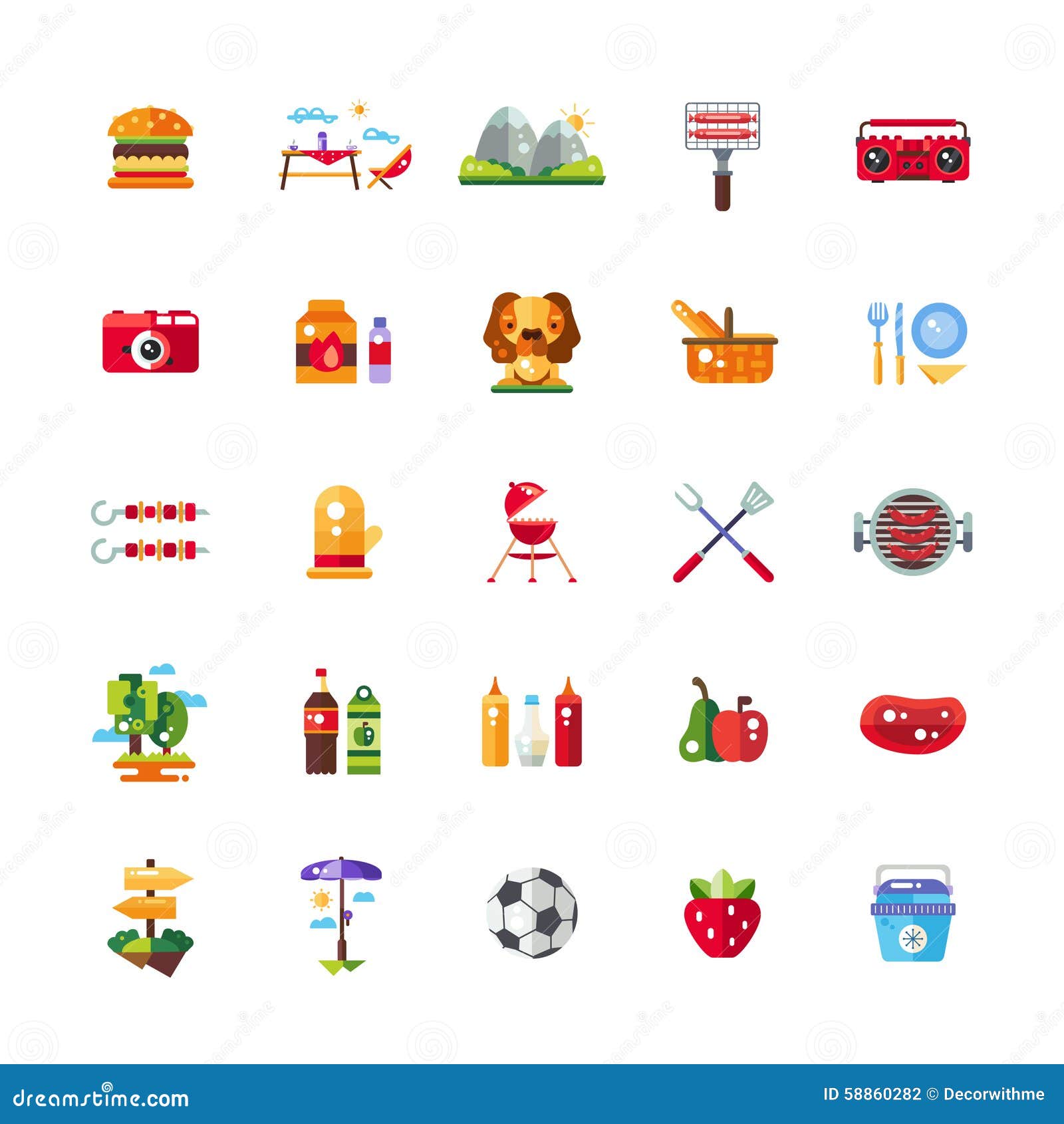Set of Flat Design Barbecue, Summer Picnic Icons Stock Vector ...