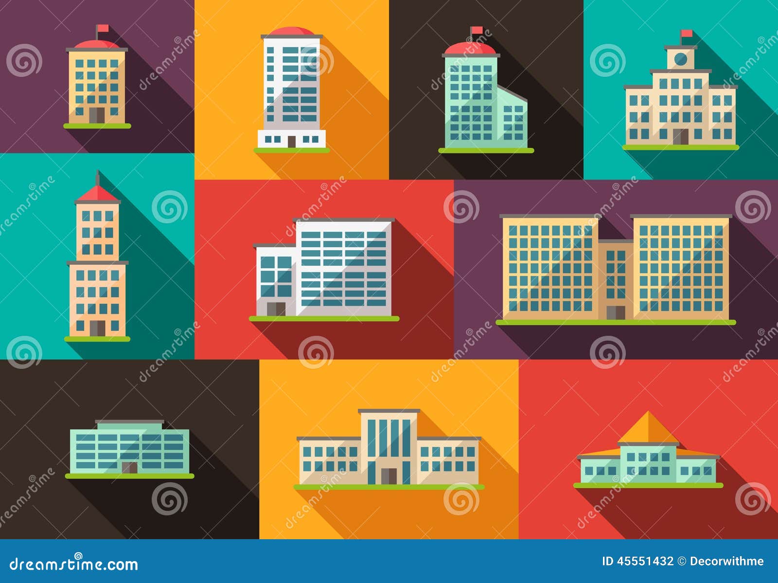 Set of Flat Design Buildings Icons Stock Vector - Illustration of flat ...