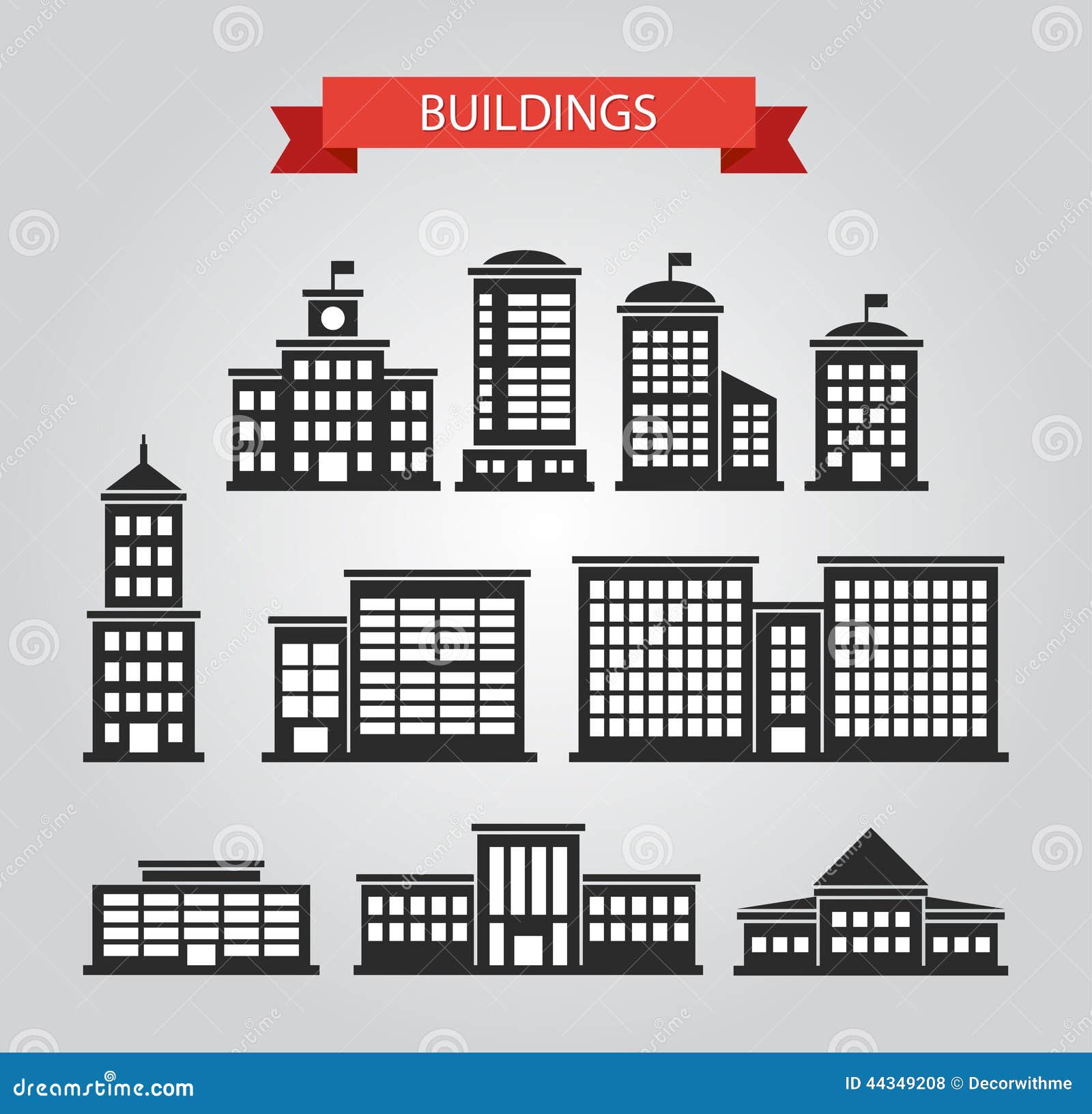 Set of Flat Design Buildings Pictograms Stock Vector - Illustration of ...