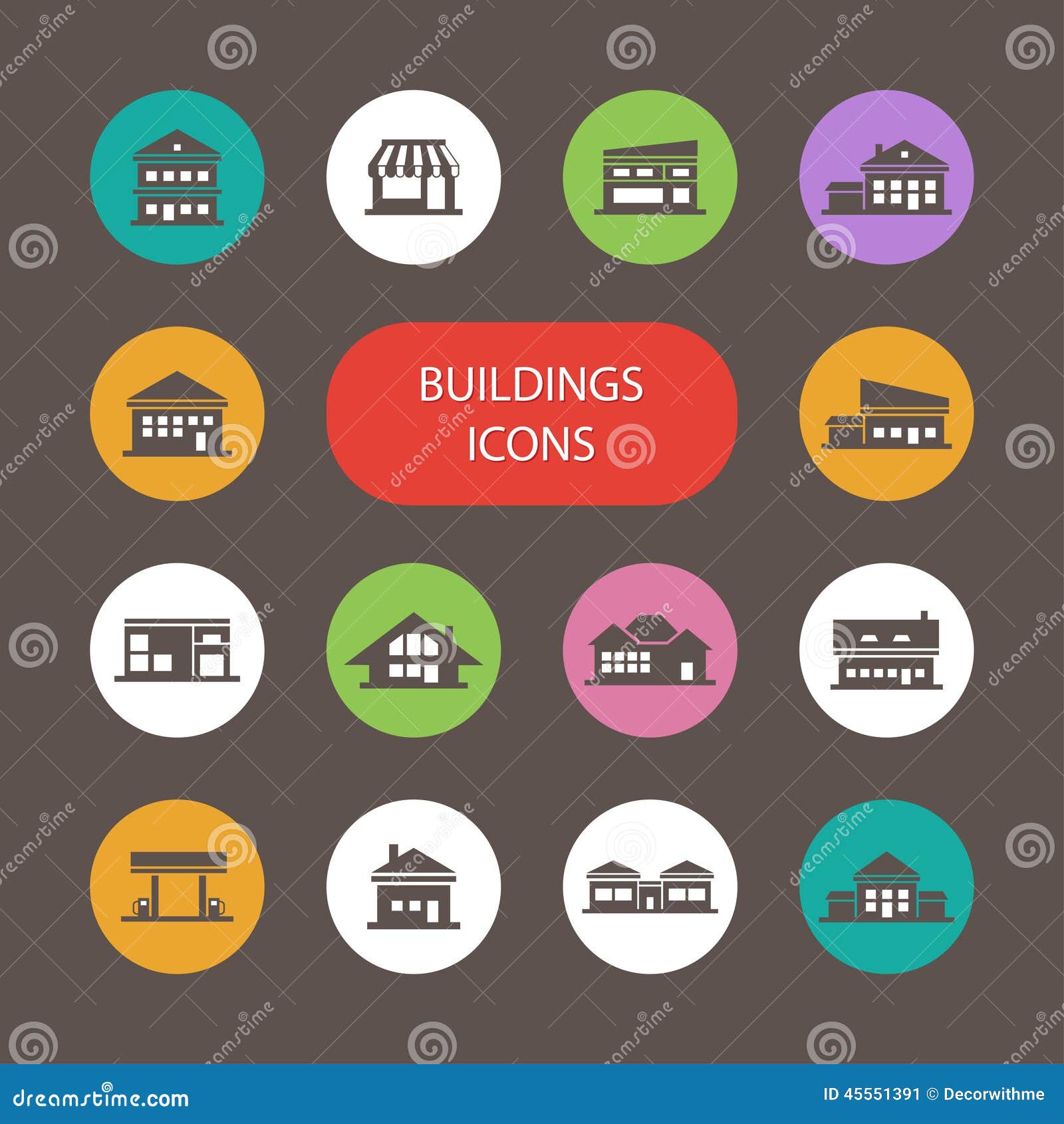 Set of Flat Design Buildings Pictograms Stock Vector - Illustration of ...