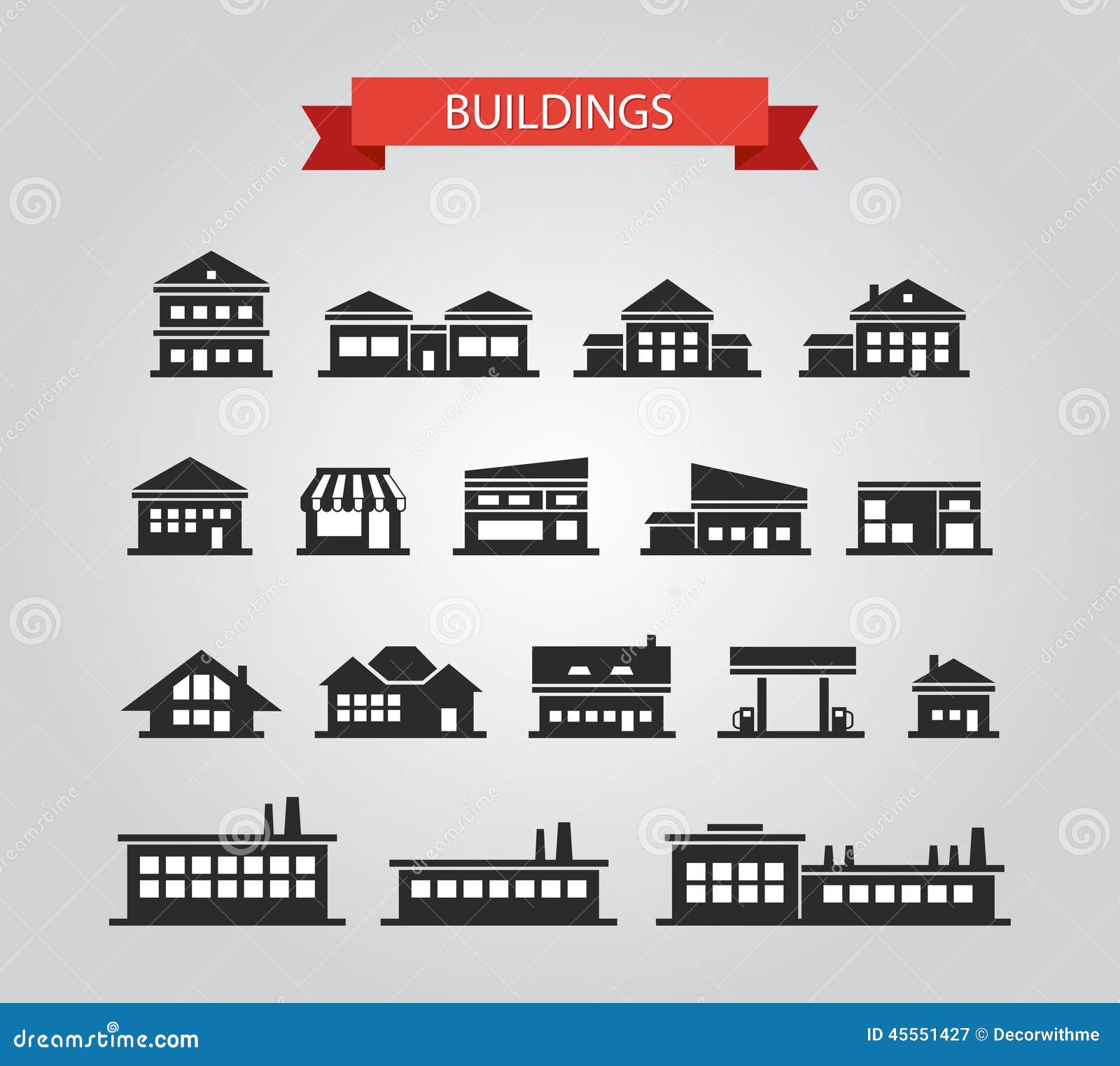 Set of Flat Design Buildings Pictograms Stock Vector - Illustration of ...