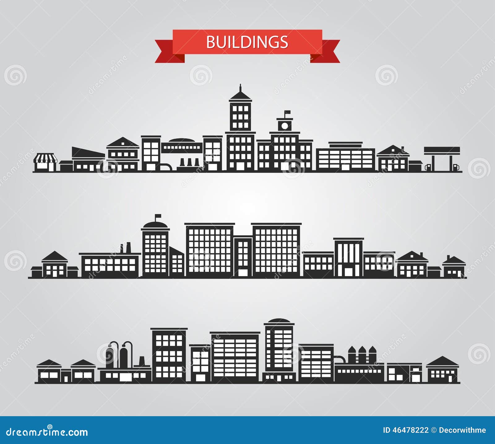 Set of Flat Design Buildings Pictograms Stock Vector - Illustration of ...