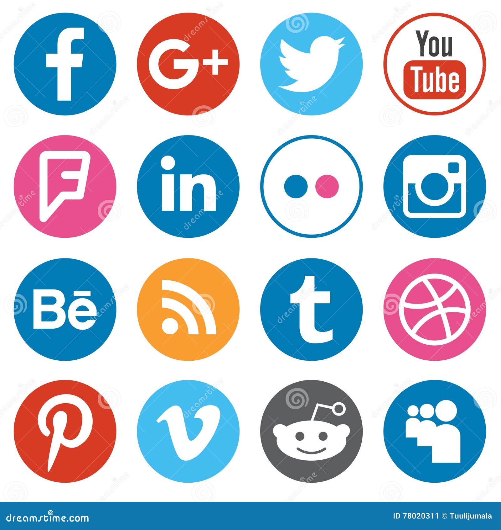 Set of Flat Design Buttons with the Most Popular Social Network ... Set of Flat Design Buttons with the Most Popular Social Network ...
