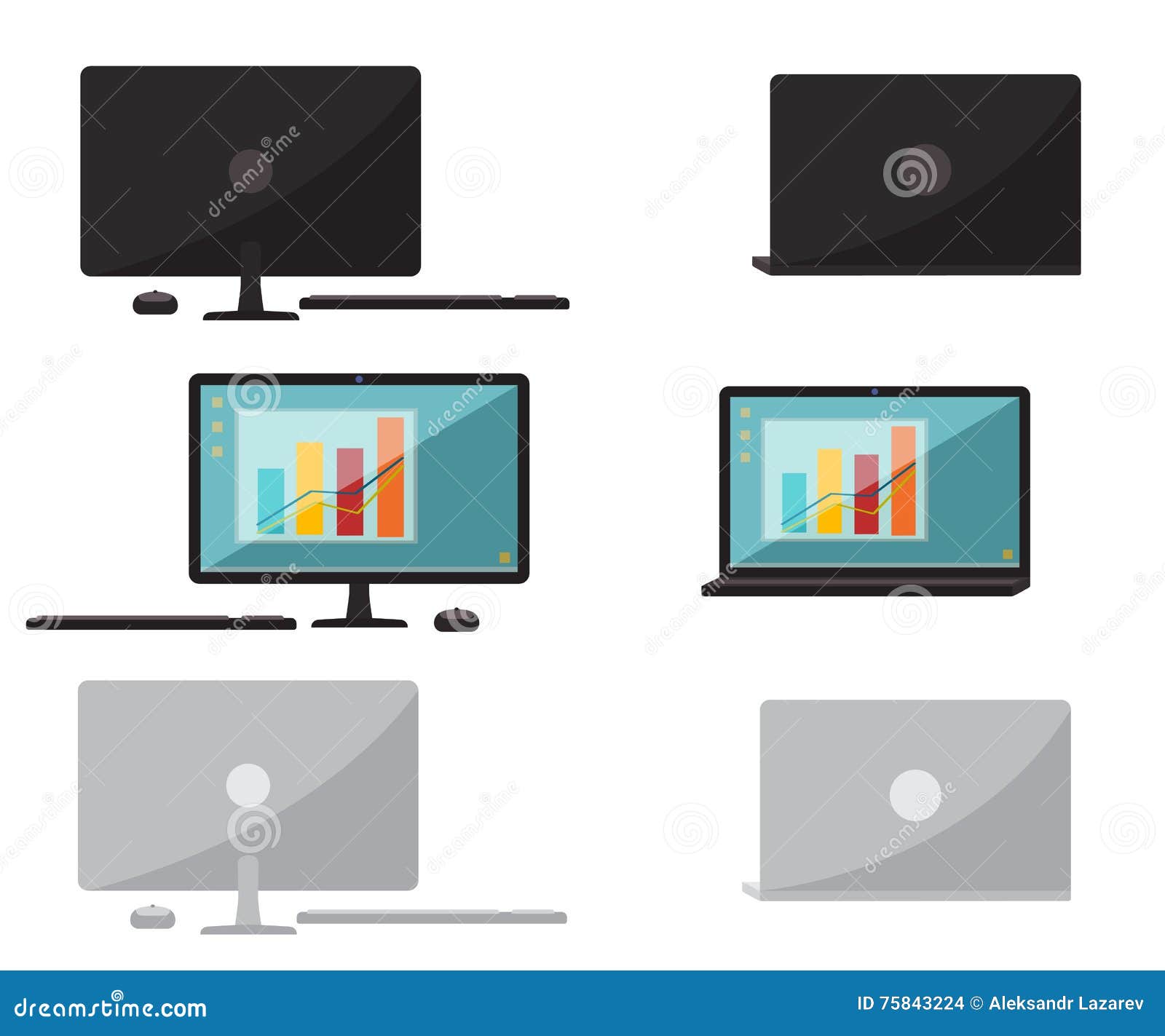 Set of Flat Design Computer and Laptop Stock Vector - Illustration of ...