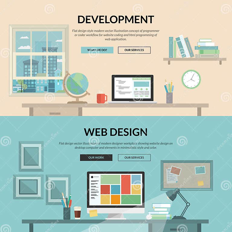 Set of Flat Design Concept for Web Development Stock Illustration ...