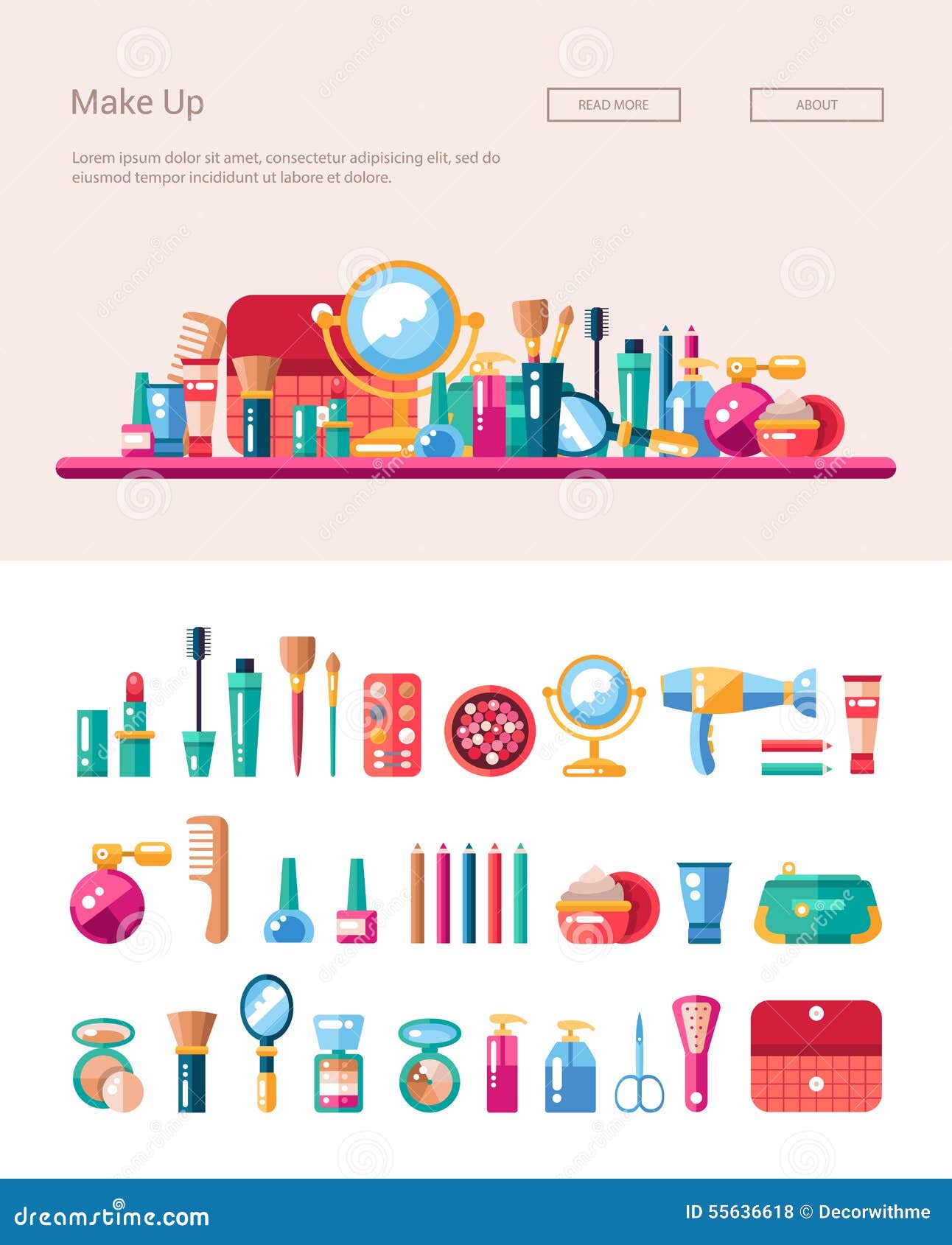 Set of Flat Design Cosmetics, Make Up Icons and Stock Vector ...