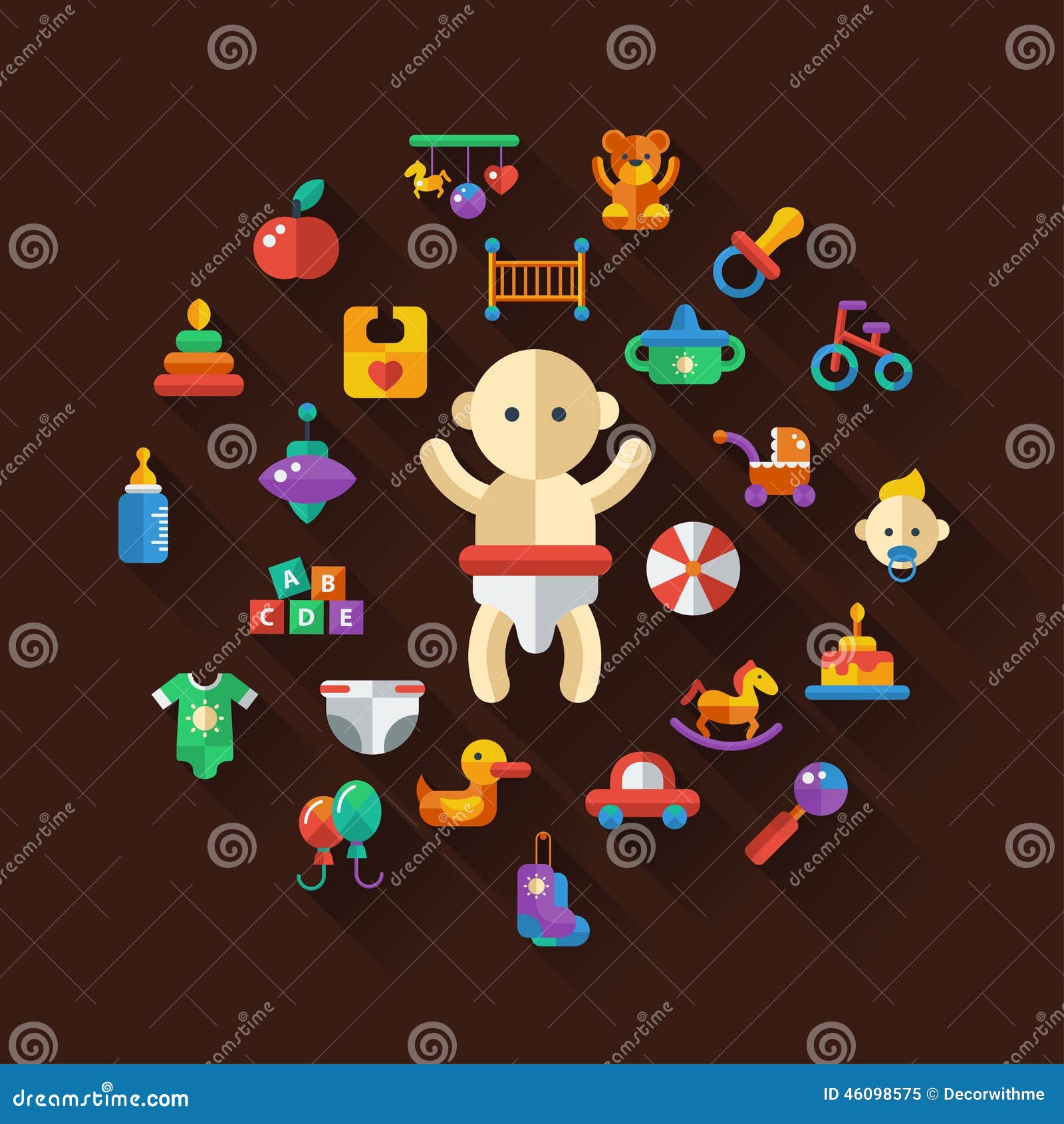 Set of Flat Design Cute Baby Icons Stock Vector - Illustration of ...