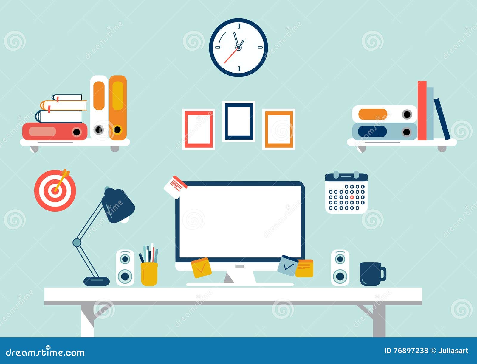 Set of Flat Design Elements, Illustration of Workspace. Vector Stock ...