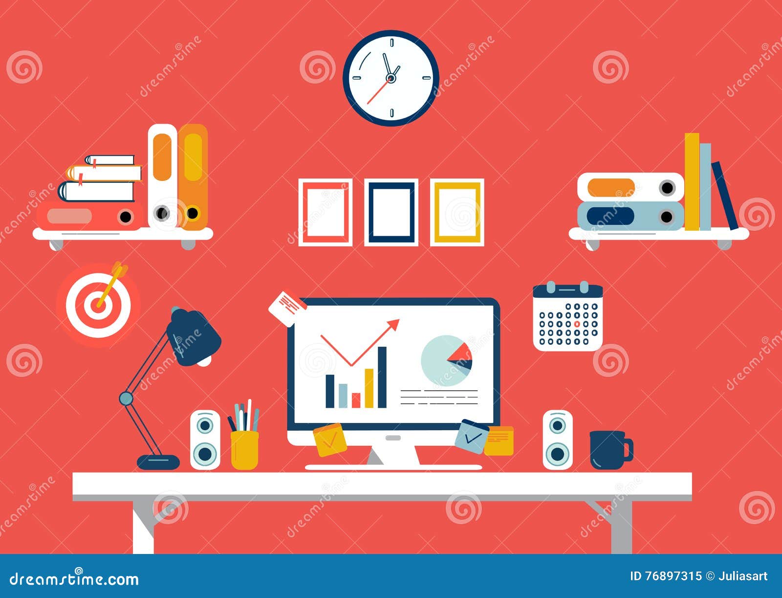 Set Of Flat Design Elements Illustration Of Workspace Vector Stock Vector Illustration Of