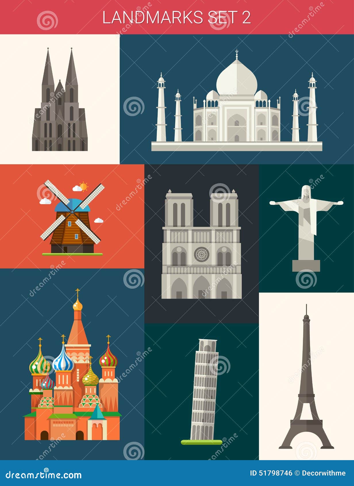 Set of Flat Design Famous World Landmarks Icons Stock Vector ...