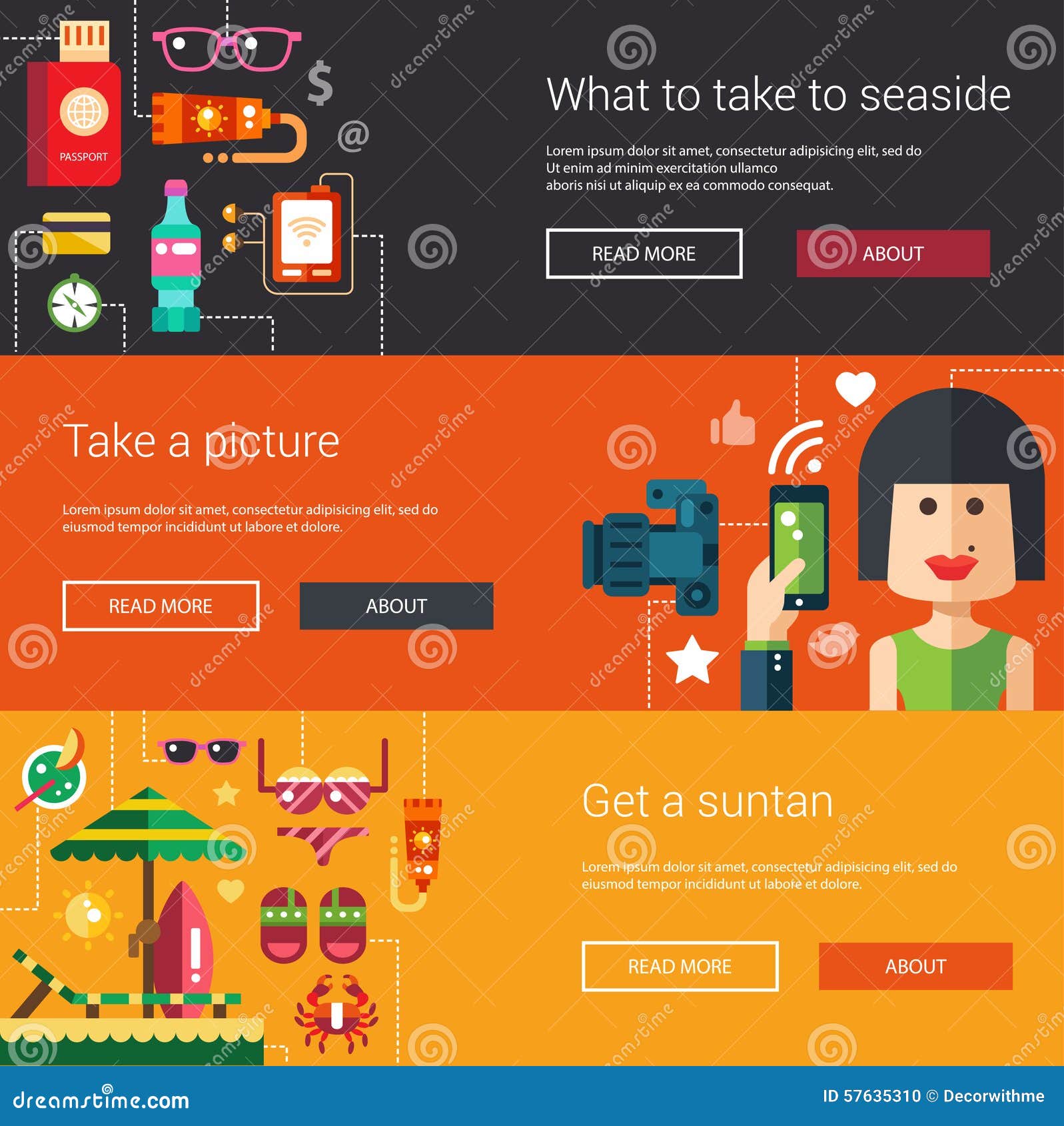 Set of Flat Design Flyers, Headers with Summer Stock Vector ...