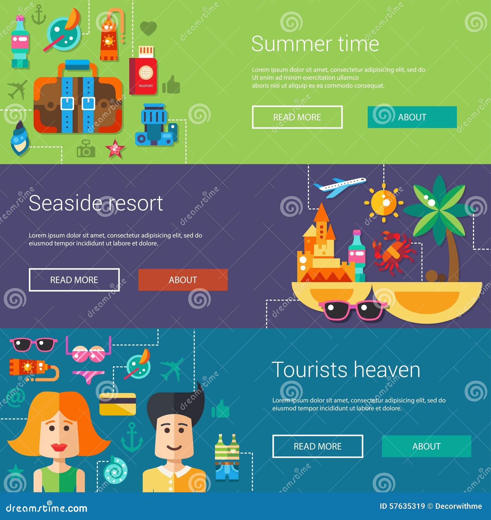 Set of Flat Design Flyers, Headers with Summer Stock Vector ...