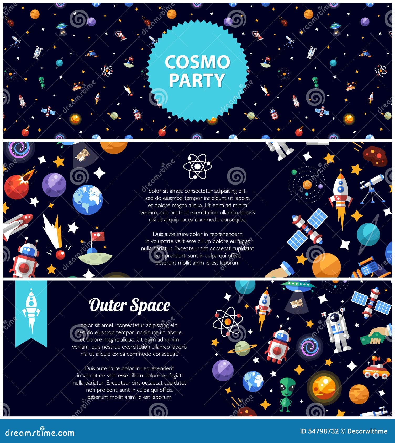 Set of Flat Design Flyers with Space Icons and Stock Vector ...